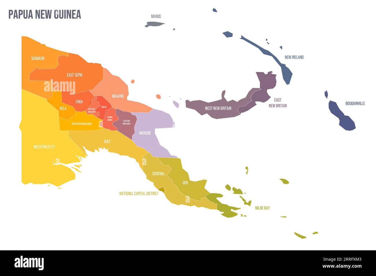 Papua New Guinea political map of administrative divisions - provinces ...
