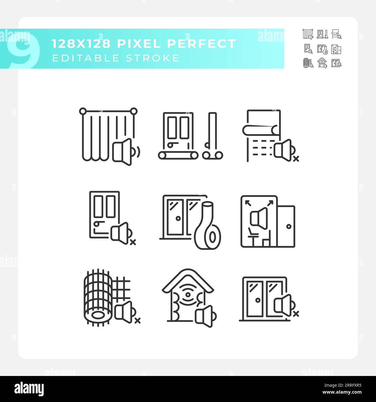 Editable 2D black soundproofing icons collection Stock Vector Image ...