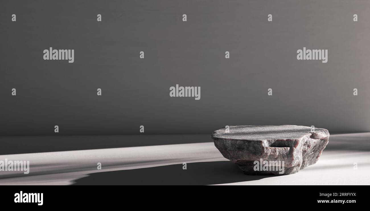 product presentation. empty natural stone, slab on floor. grey ...