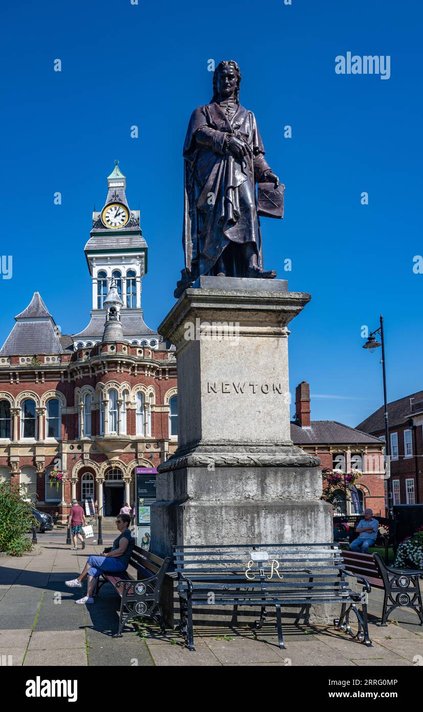 St Peters Hill Grantham Lincolnshire – Statue of Sir Isaac Newton who went to school in the town ...