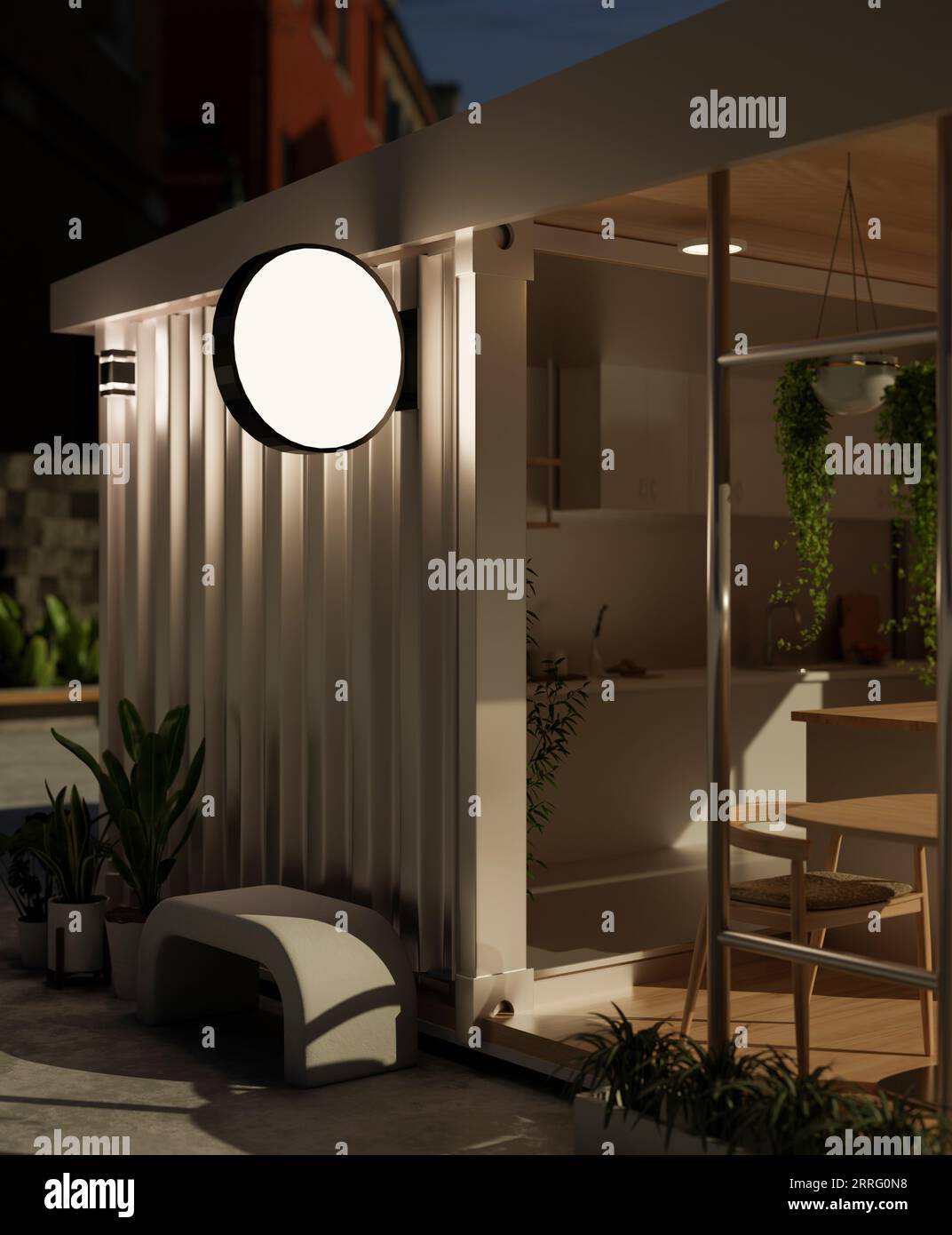 Exterior design of a modern, minimal street coffee shop building with ...