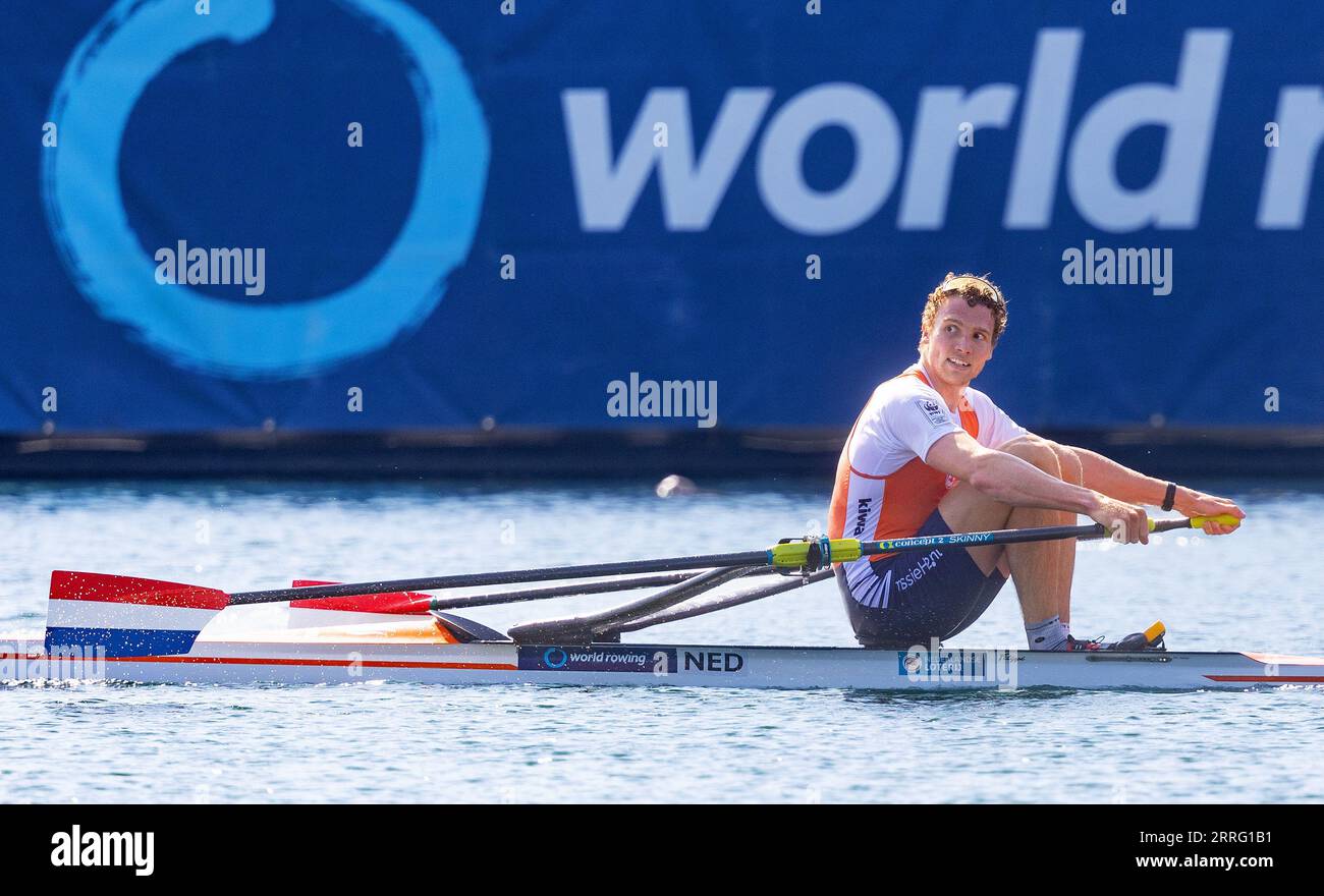 BELGRADE - Simon van Dorp in action in the semi-final single skiff ...