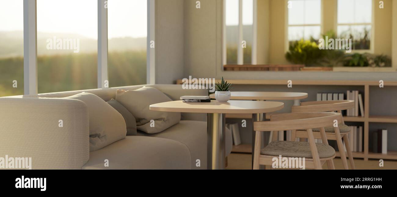 A beautiful and comfortable cafe coffee shop seating space interior ...