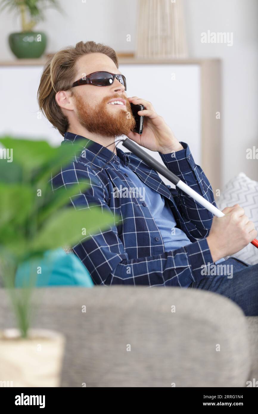 happy blind man with on the phone Stock Photo - Alamy