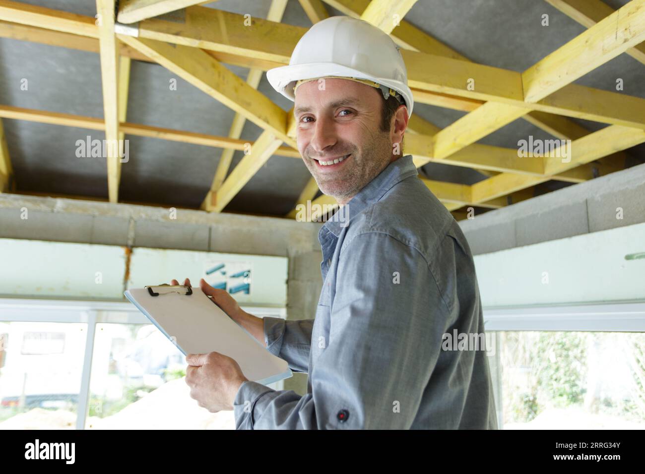 building inspector in a property Stock Photo - Alamy