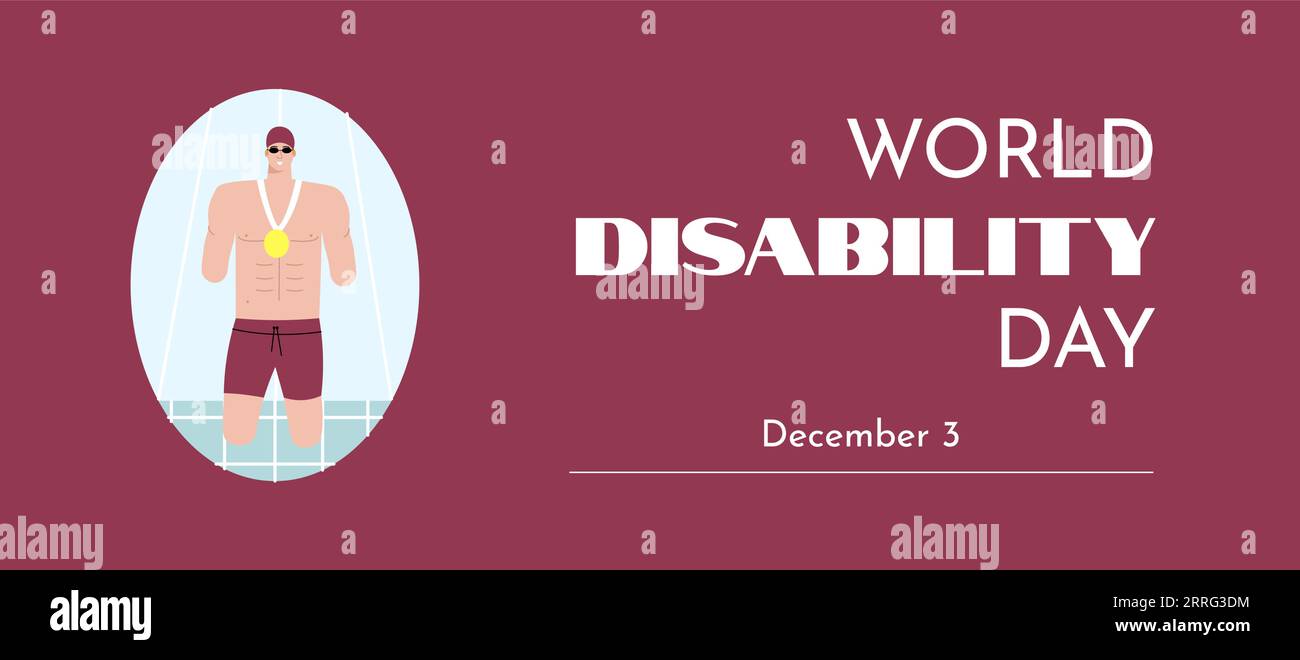 World Disability Day Banner or Card Flat Vector Illustration. Swimmer ...