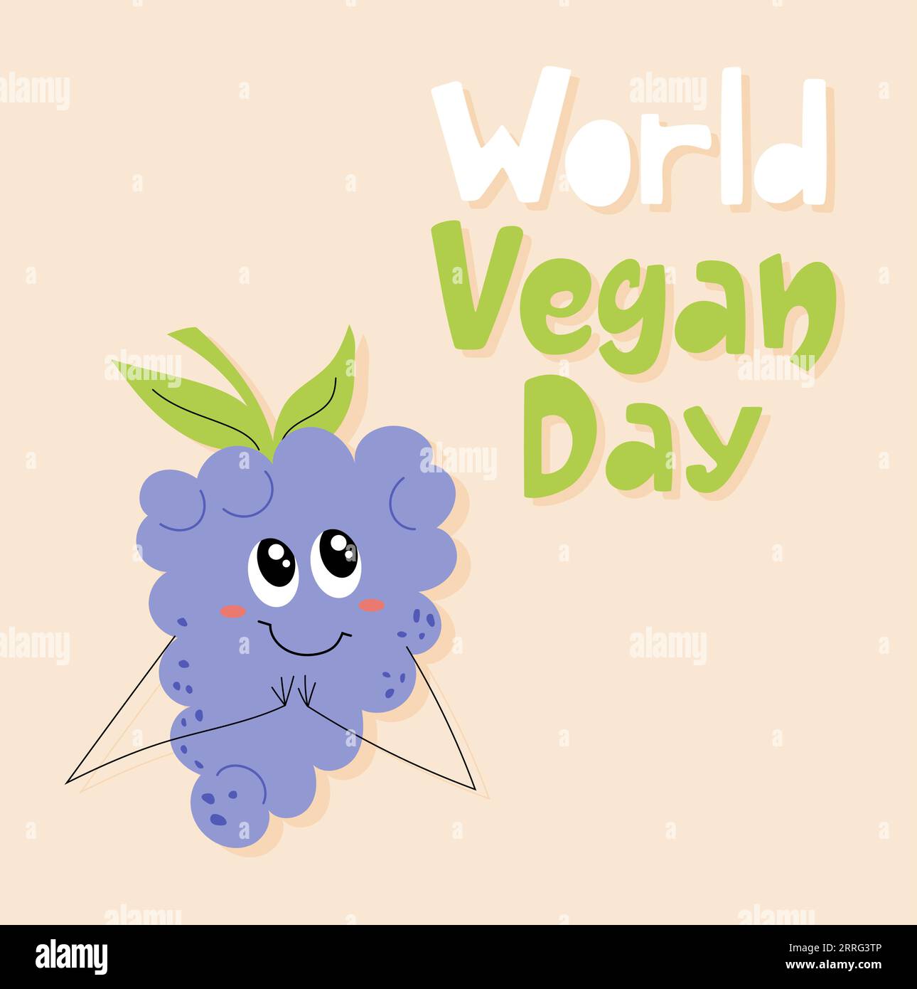 Handdrawn card for world vegan day with cute smiling grape Stock Vector ...