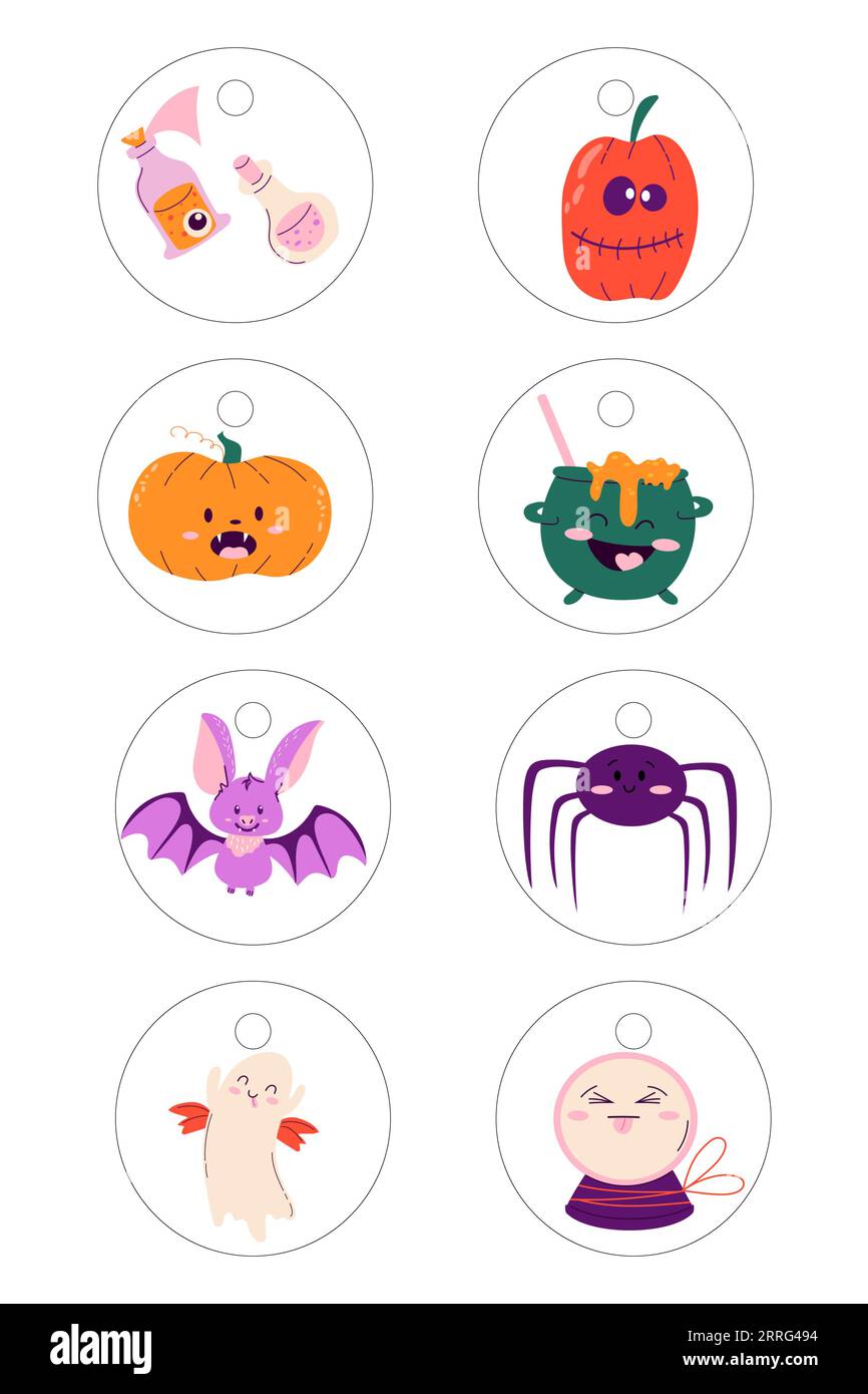 White Halloween gift tags collection. Funny mascot vector design Stock ...
