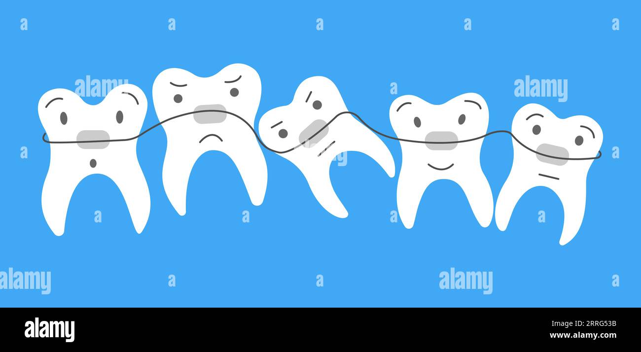 Flat cute teeth with braces. Dental care. Oral hygiene concept for ...