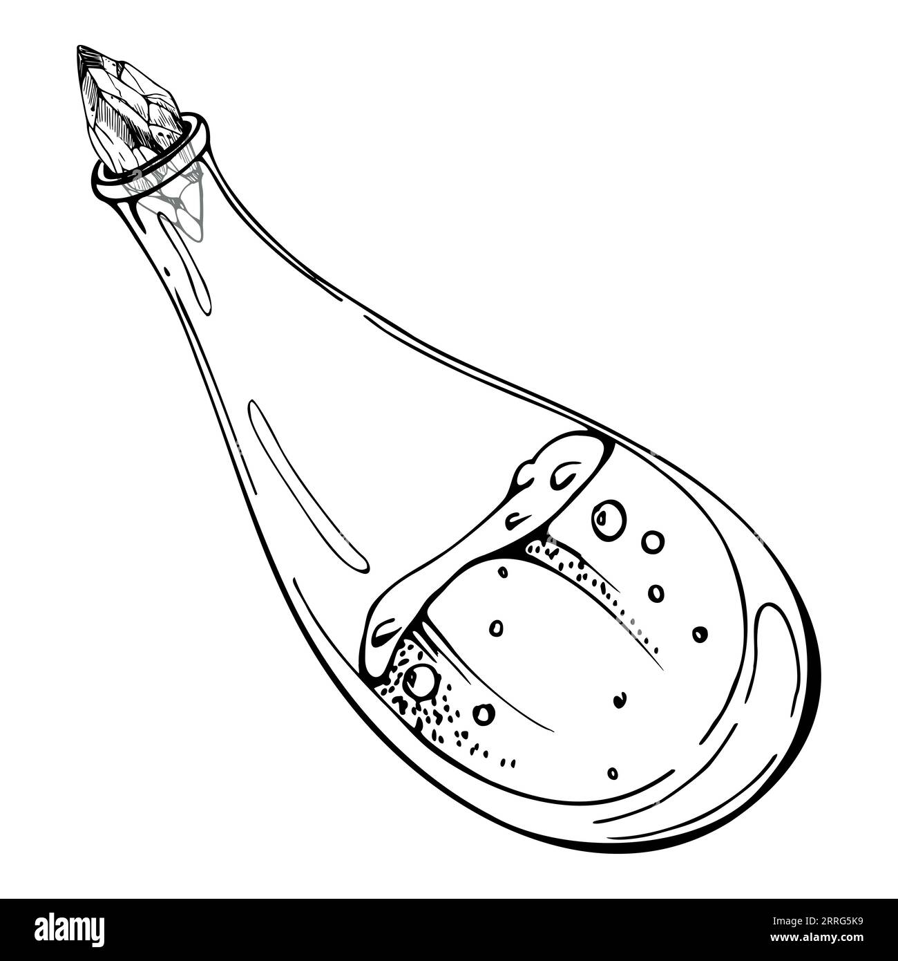 Hand drawn ink vector glass jar vial bottle with crystal. Sketch ...