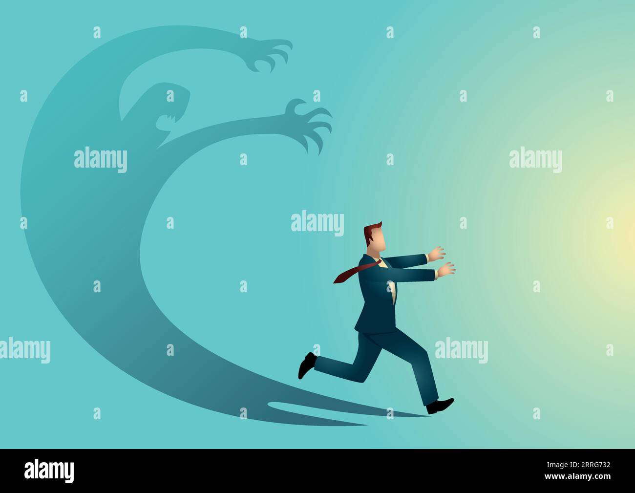 Business concept illustration of a businessman frightened with his own ...