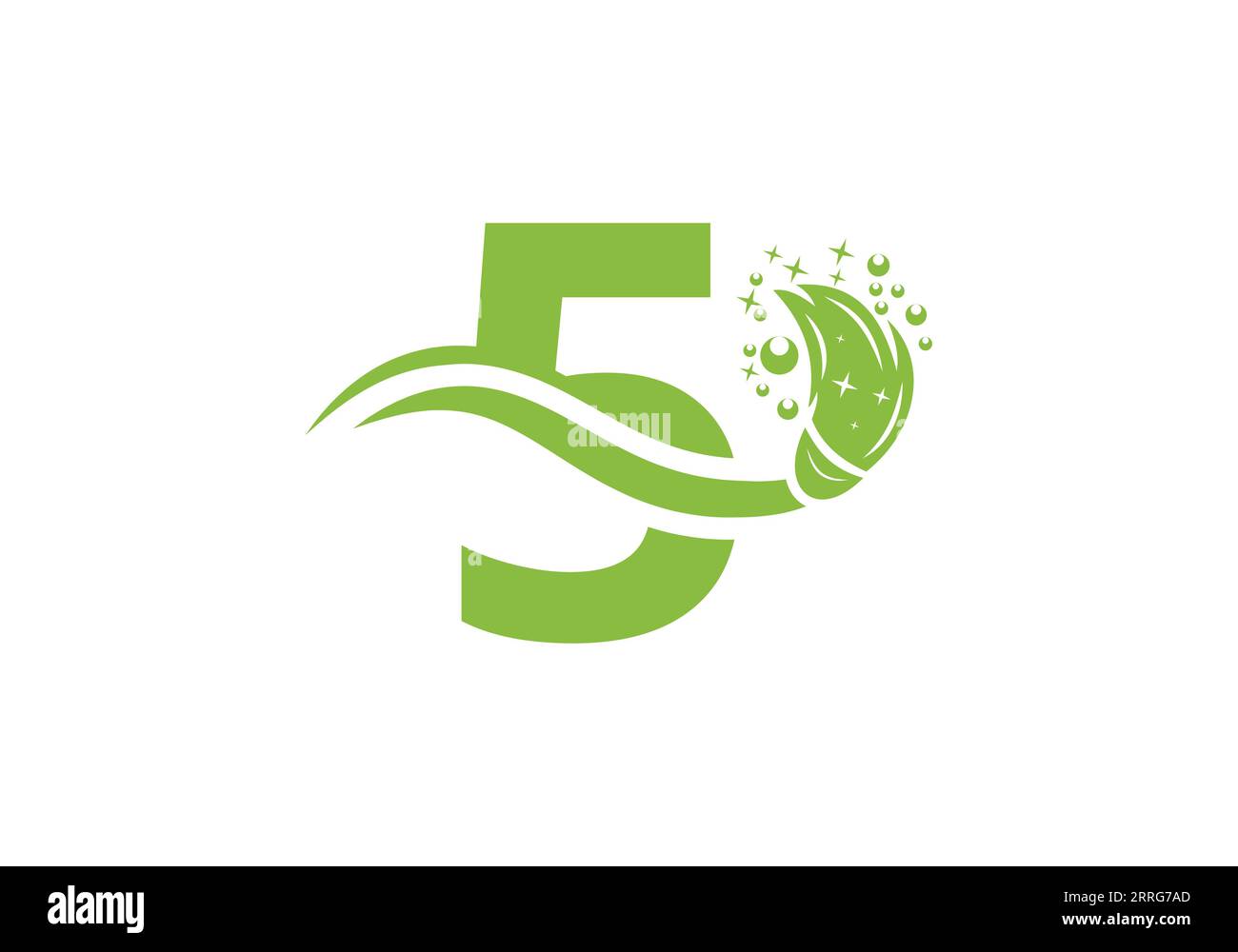 Letter 5 Cleaning Service Logo Design Concept With Clean Brush Symbol ...