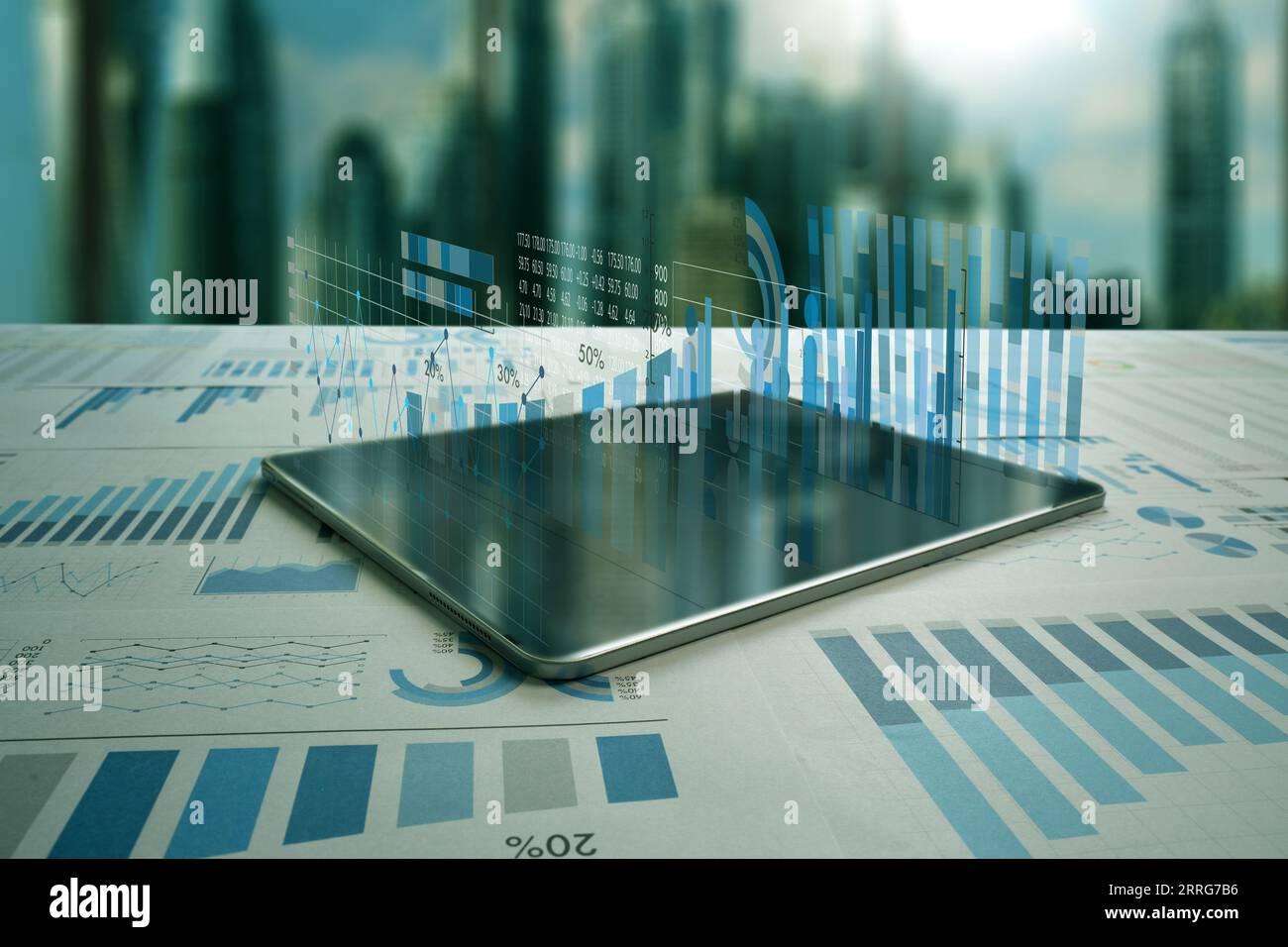 tablet analyzing data and economic growth graph chart Diagrams ...