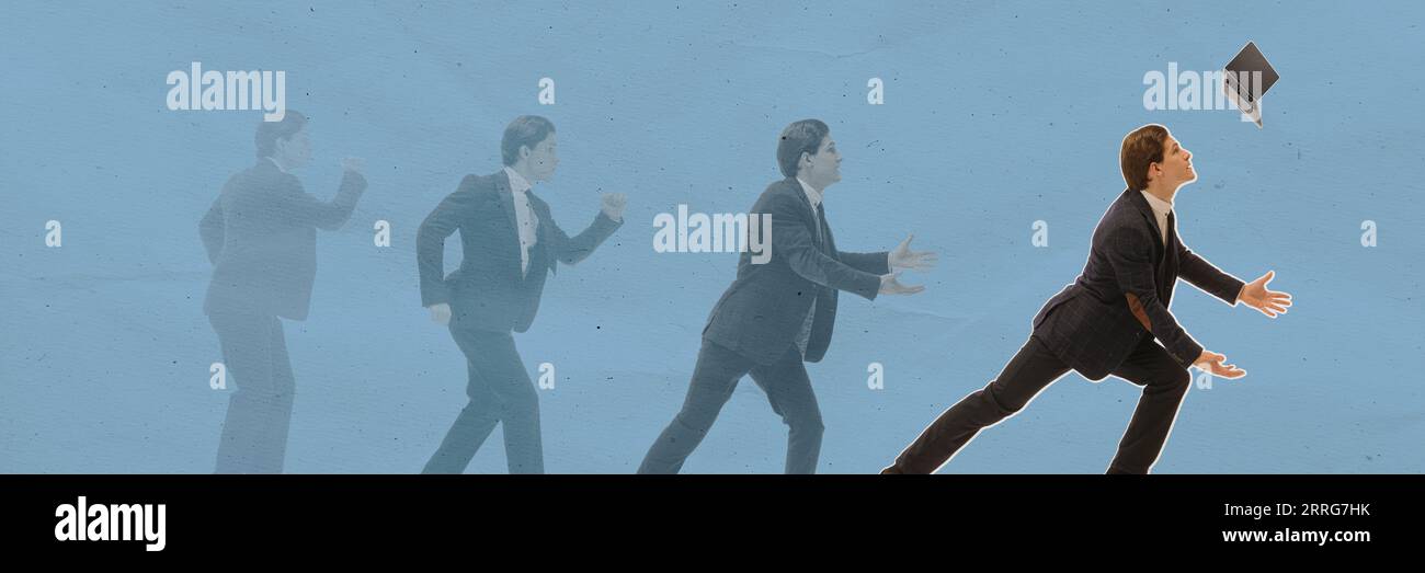 Professional challenges. Young man in formal wear, employee working on ...