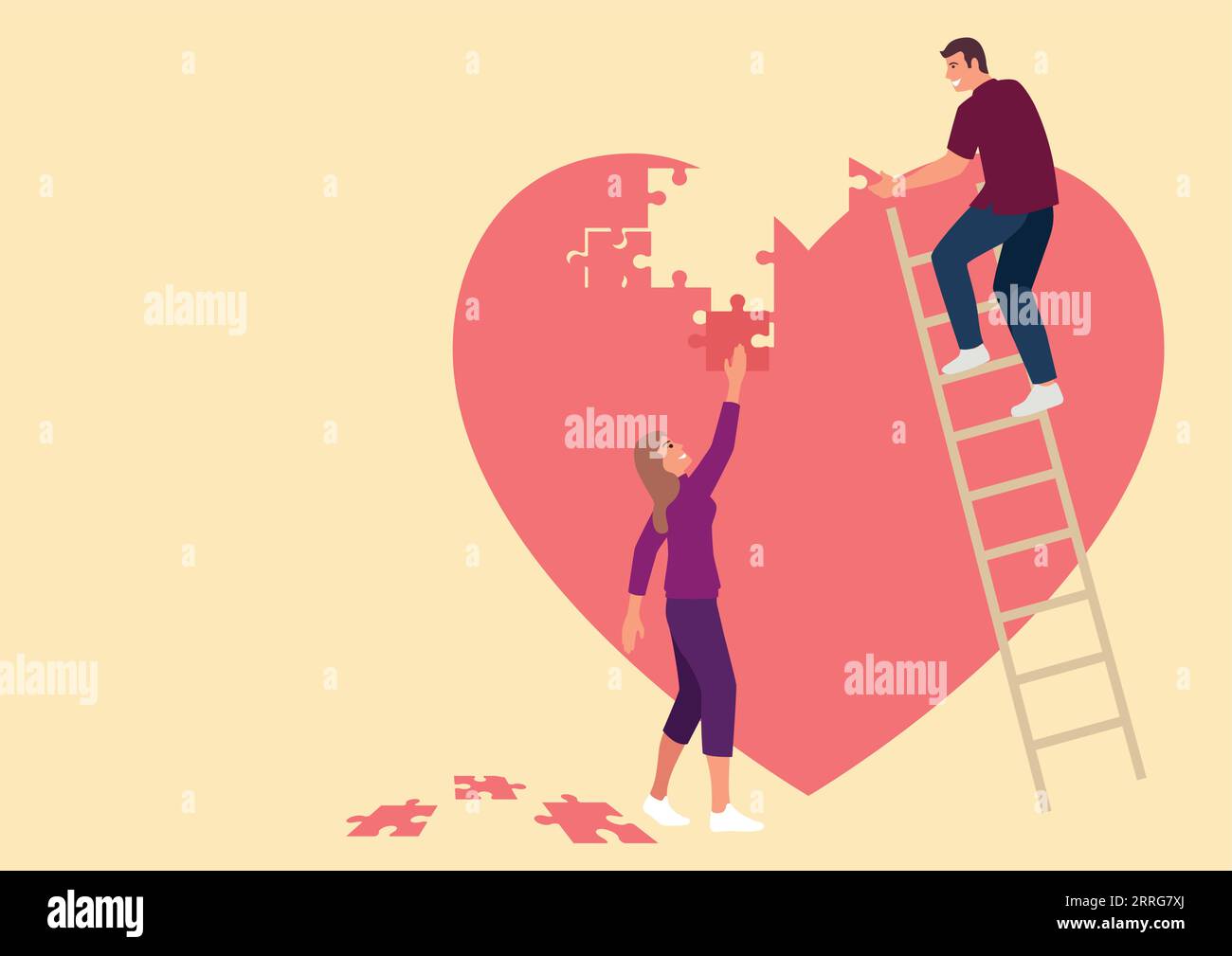 Simple flat vector illustration of couple assembling heart symbol made ...