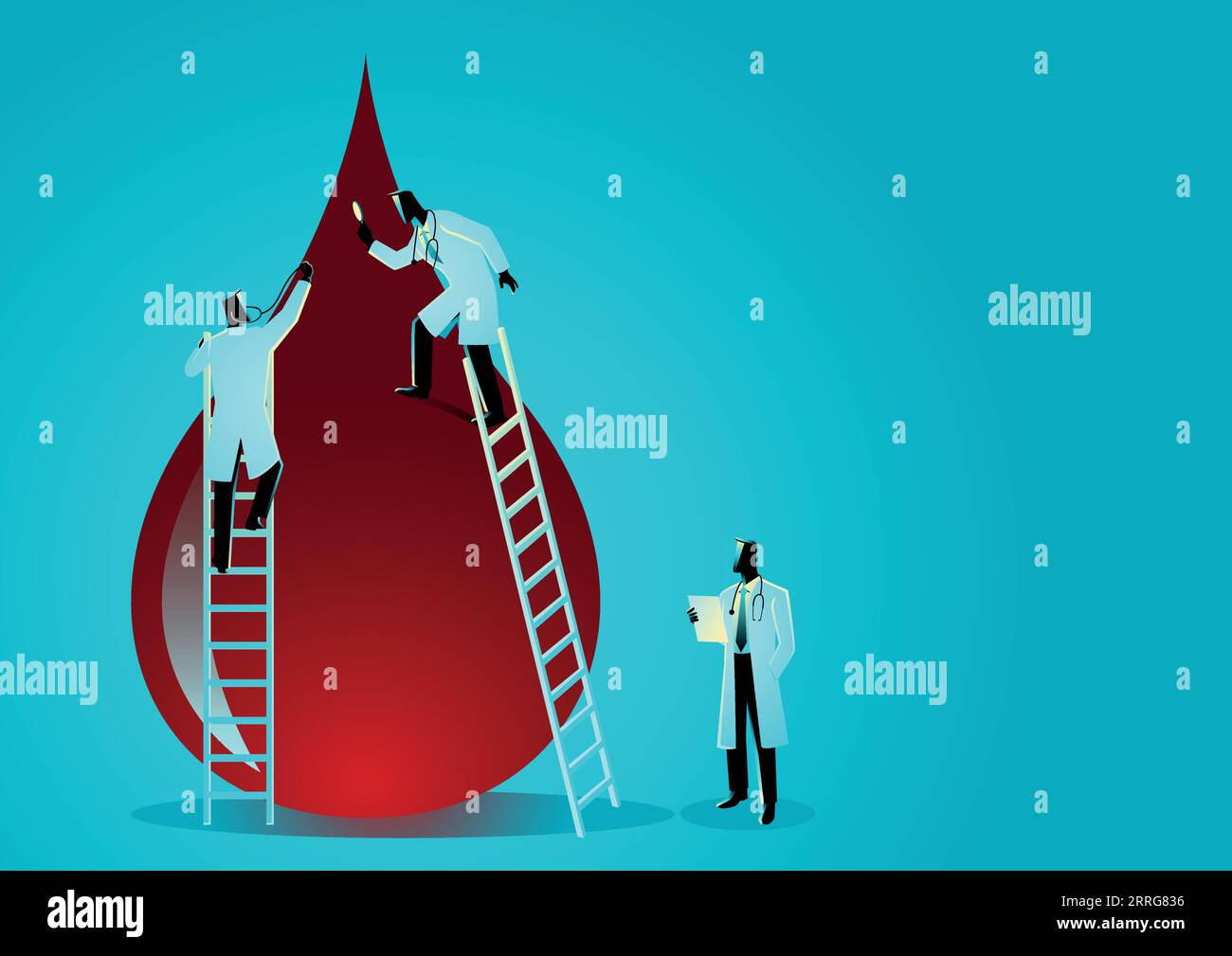 Vector graphic illustration of team of doctors diagnose blood drop ...