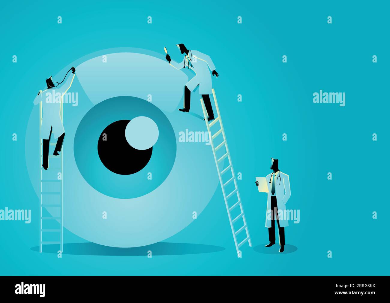 Vector graphic illustration of team of doctors diagnose human eye ...