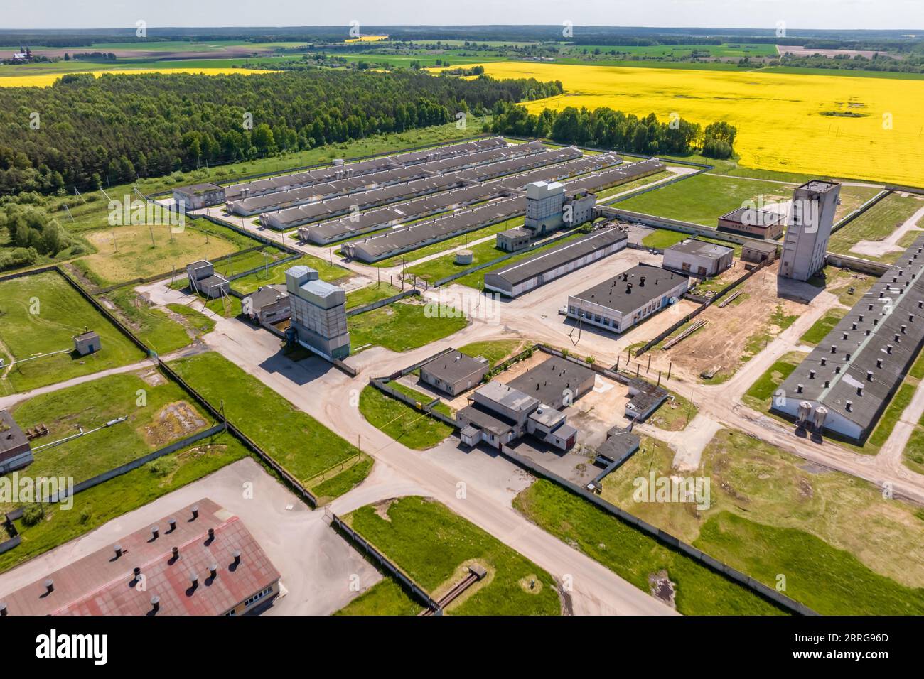 aerial panoramic view over livestock farm and agro-industrial complex ...