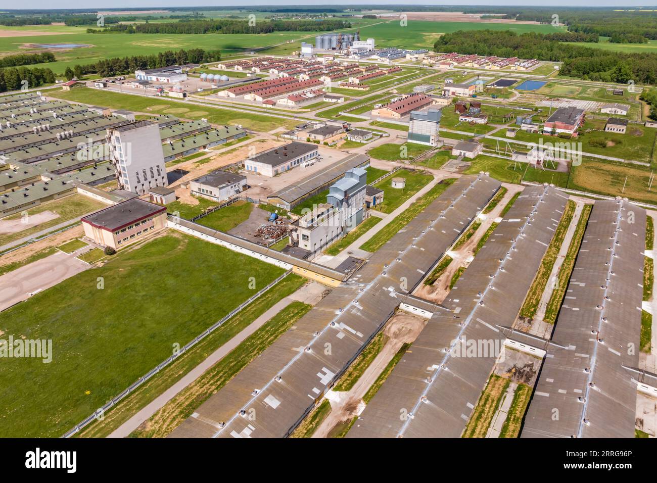 aerial panoramic view over livestock farm and agro-industrial complex ...