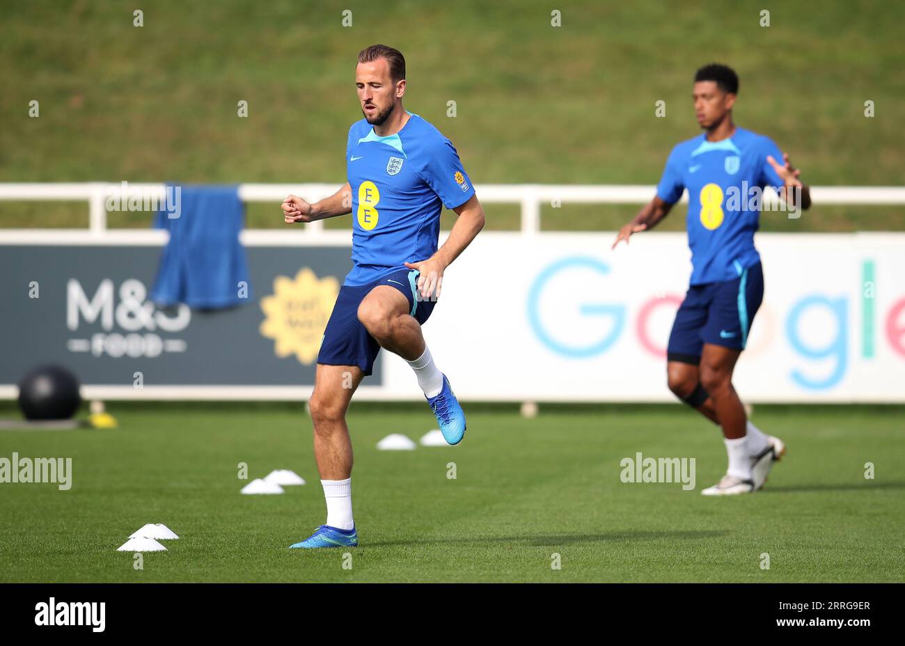 England’s Harry Kane (left) and Jude Bellingham during a training ...