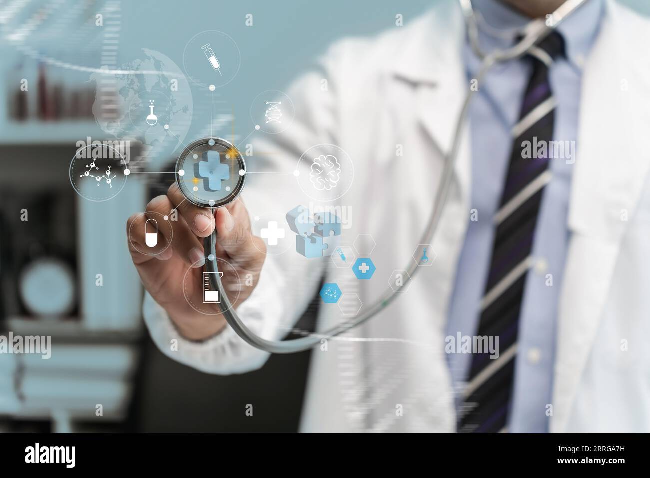 Insurance Healthcare Doctor analyzing medical report and medical on ...