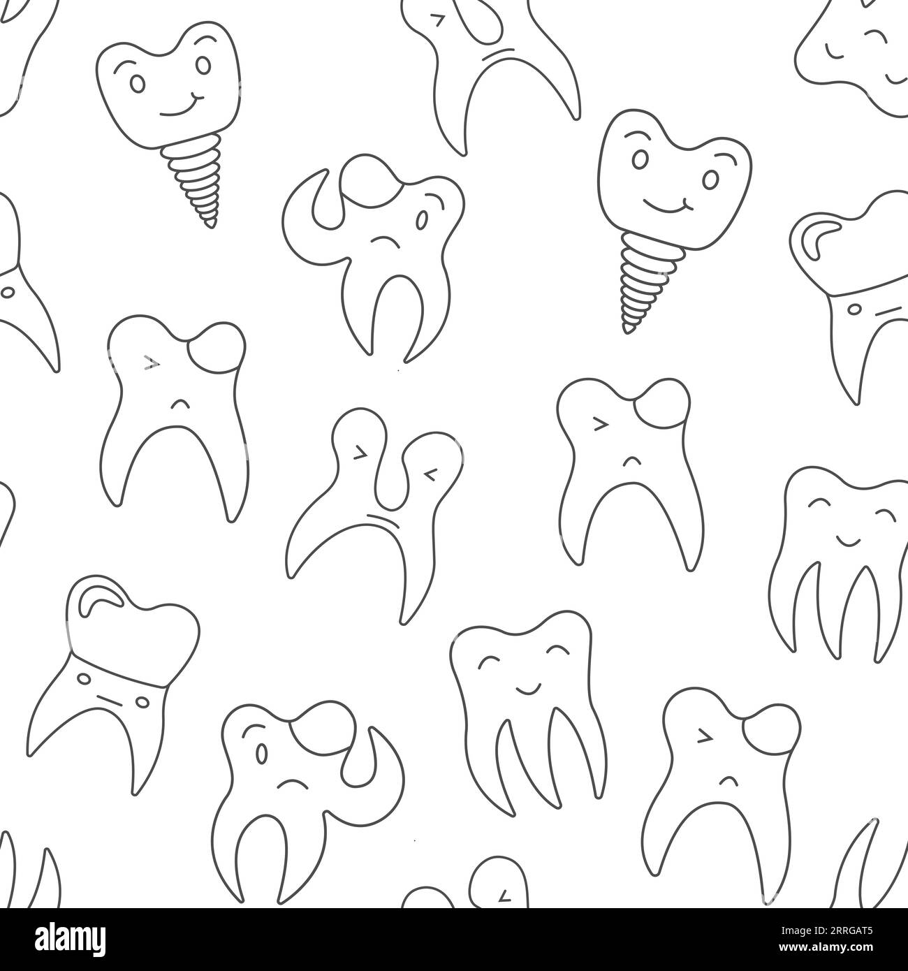 Oral hygiene concept. Seamless pattern with doodle cute happy teeth ...