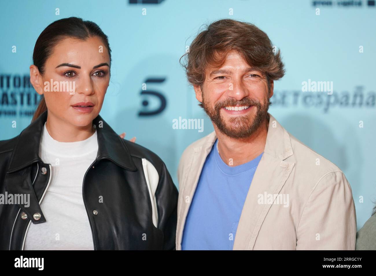 (L-R) Actress Mamen Ibarguren and actor Felix Gomez, during a media ...
