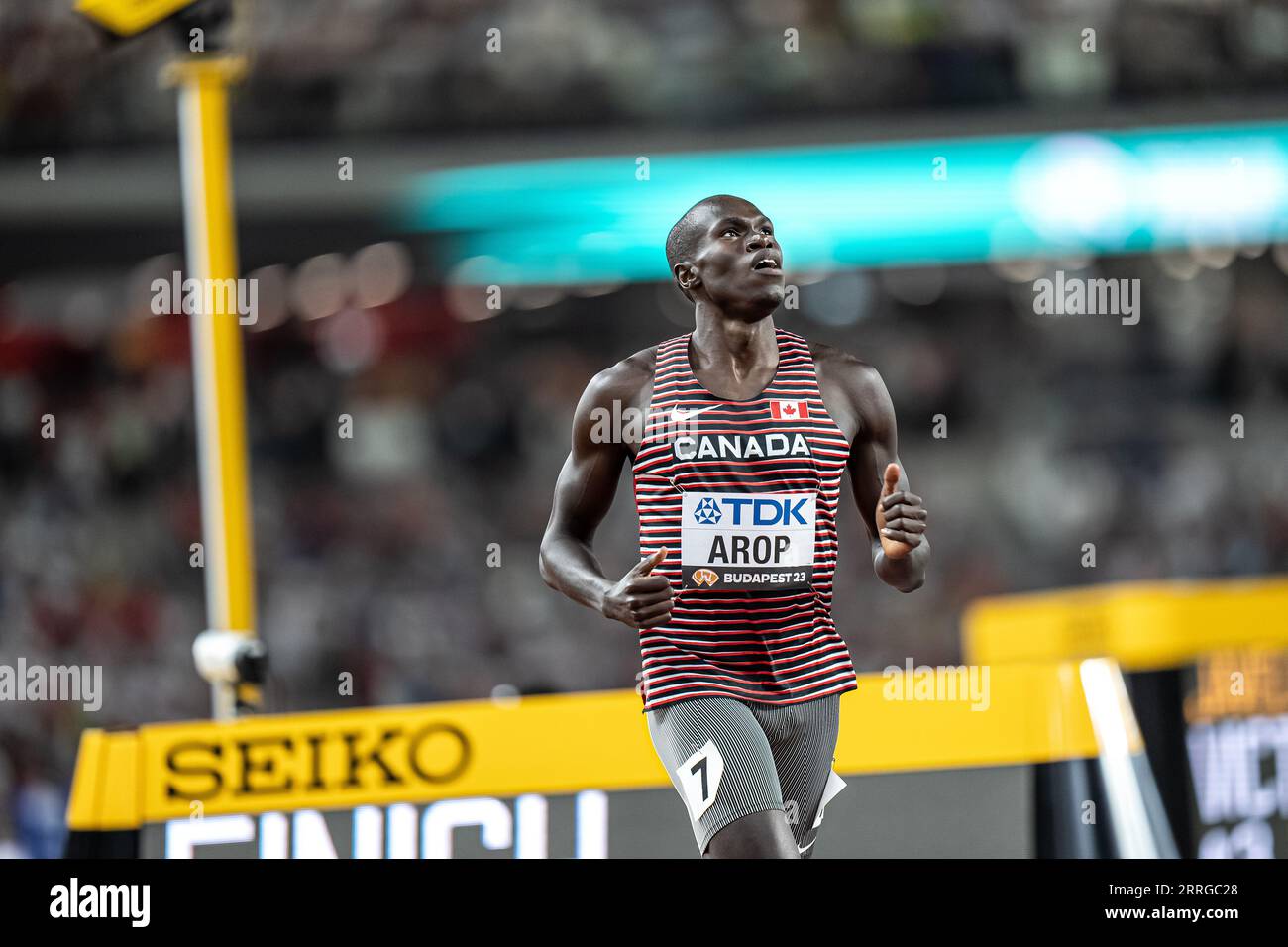 Marco Arop winning in the 800 meters at the World Athletics ...