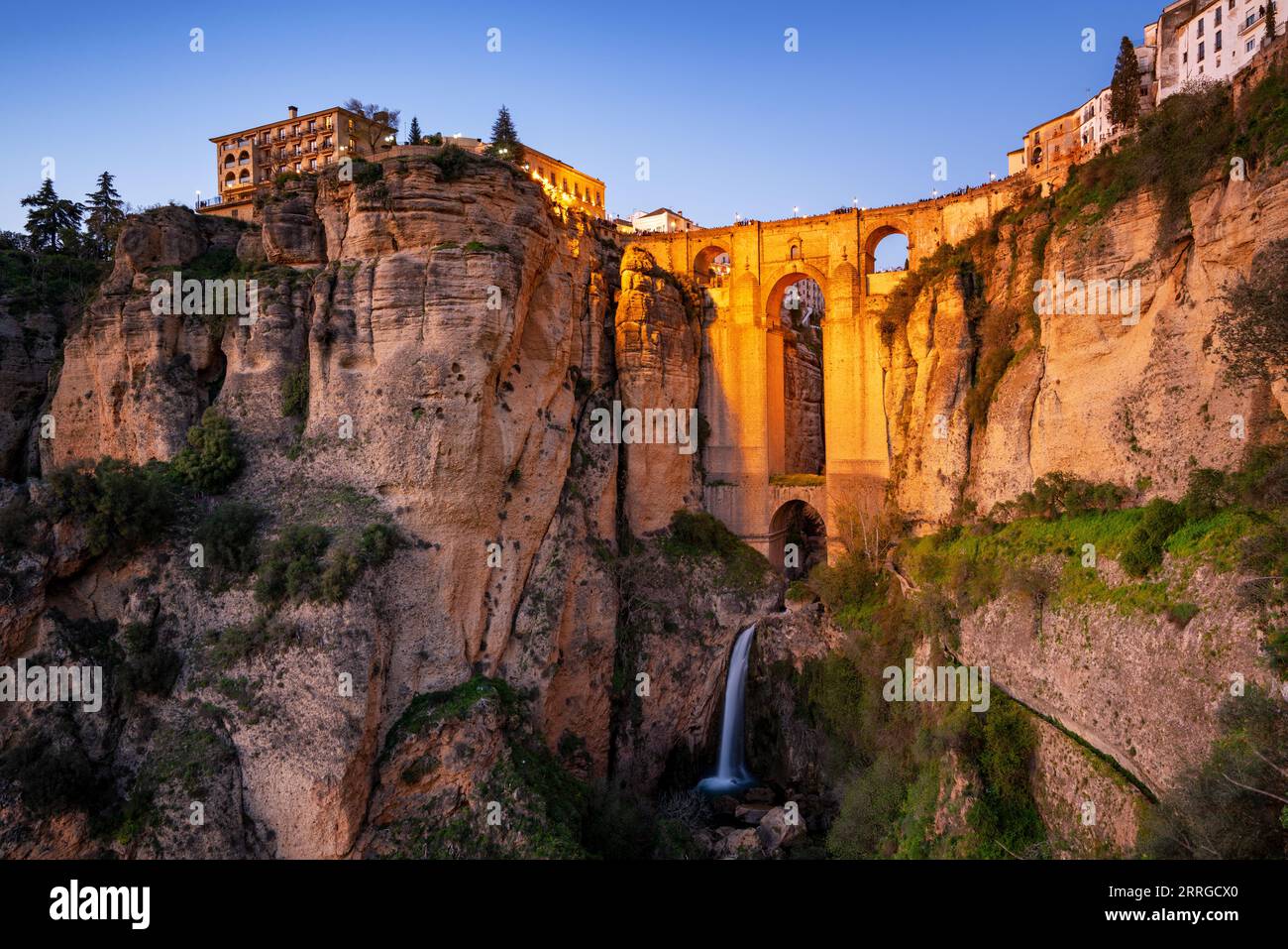 Ronda view with beautiful bridge and waterfall in Andalusia, Spain ...