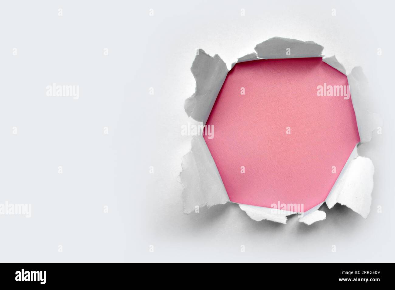 Big paper hole in the middle of pink background. Blank space to insert ...