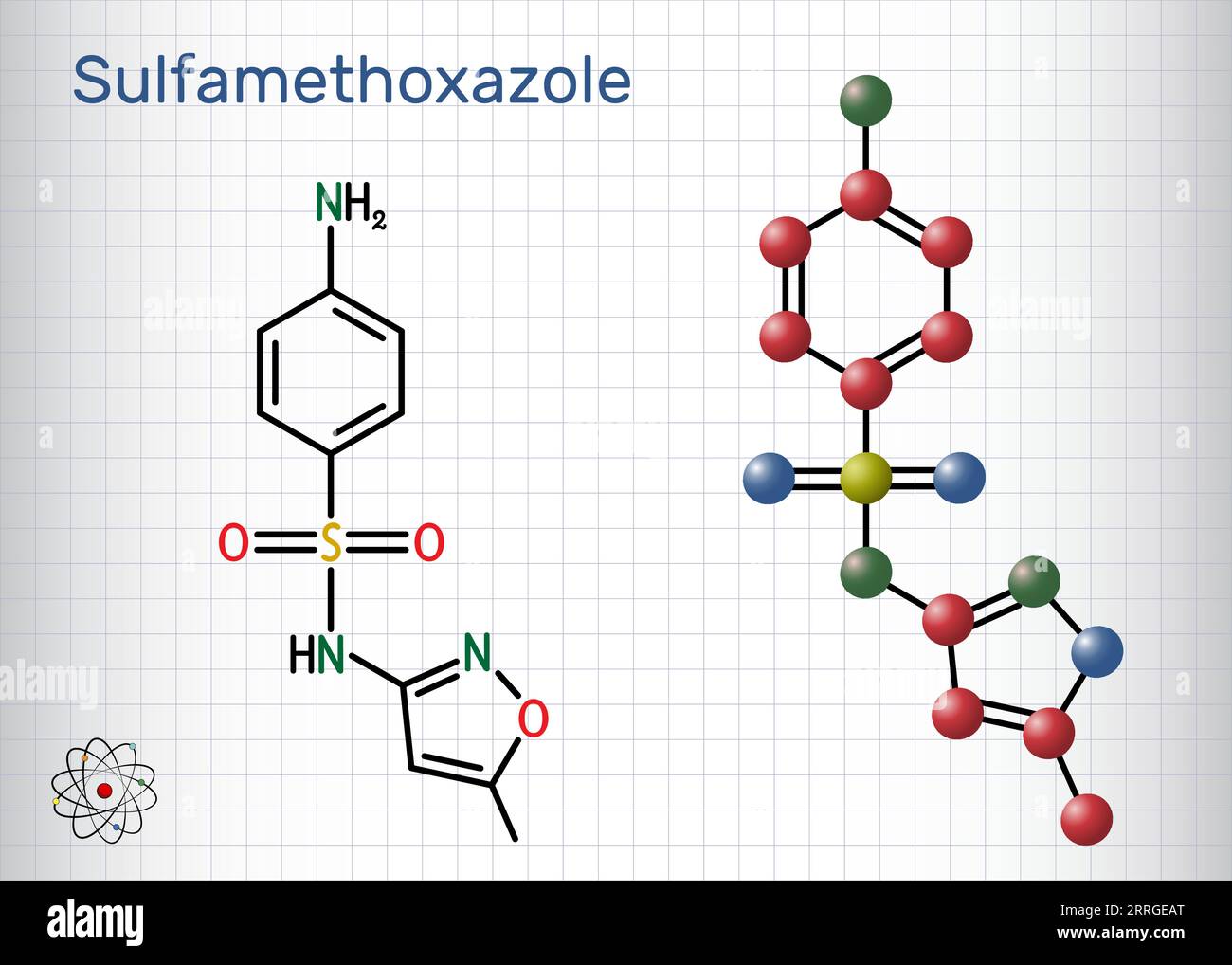 Sulfamethoxazole, SMZ, SMX molecule. Structural chemical formula ...