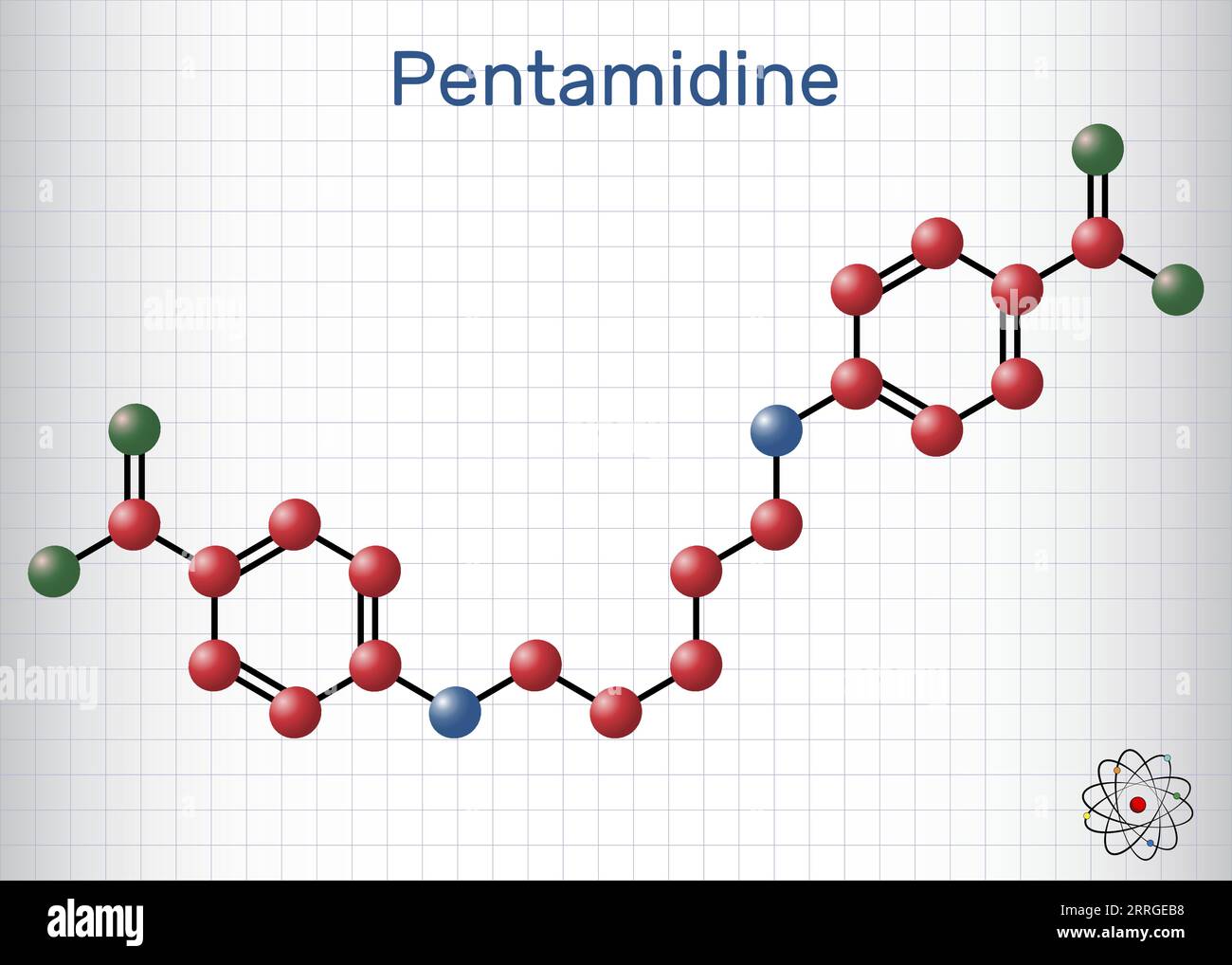 Pentamidine molecule. Molecule model. Sheet of paper in a cage Stock ...