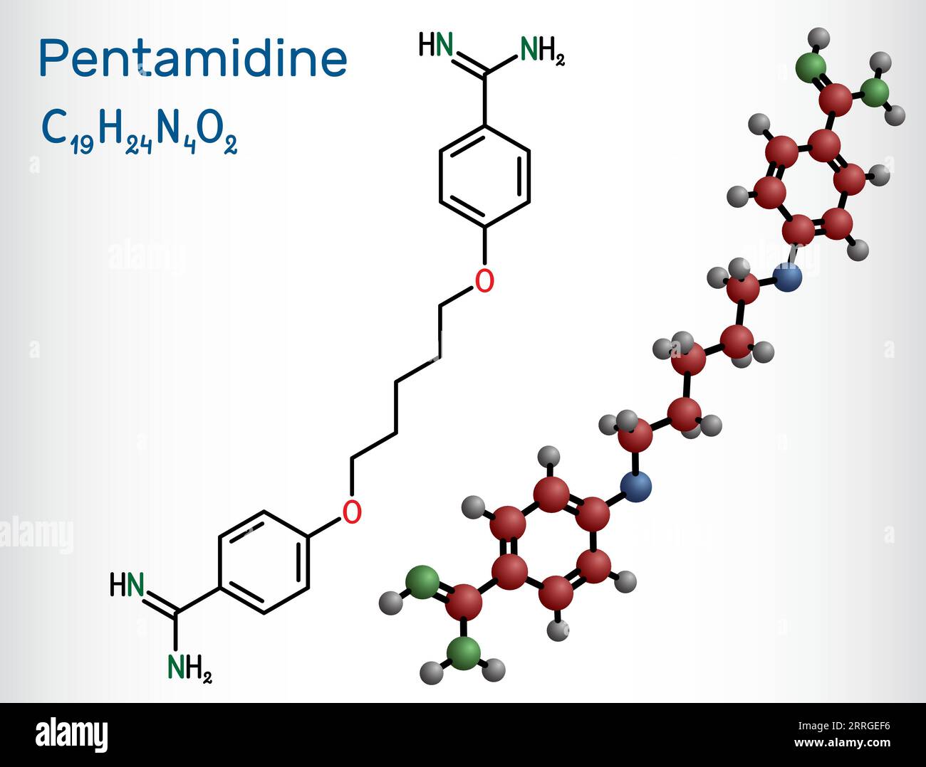 Pentamidine molecule. Structural chemical formula, molecule model Stock ...