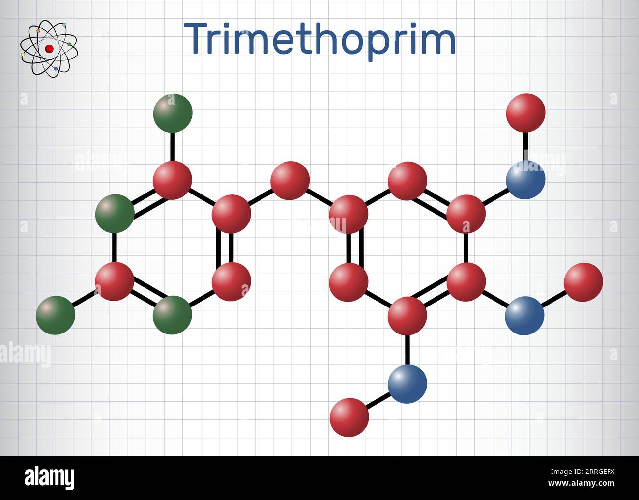 Trimethoprim, TMP molecule. Structural chemical formula, molecule model ...