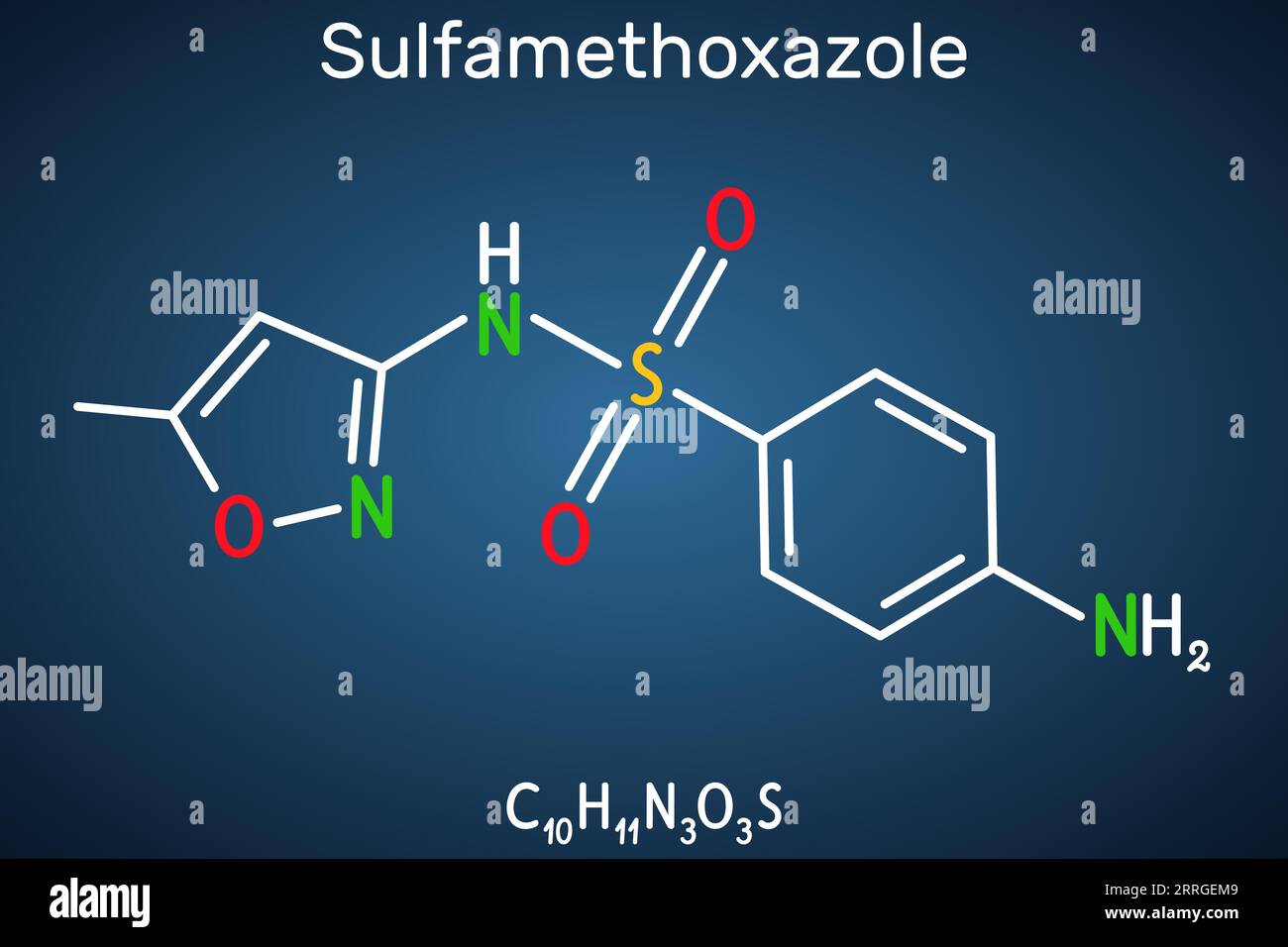 Sulfamethoxazole, SMZ, SMX molecule. Structural chemical formula on the ...