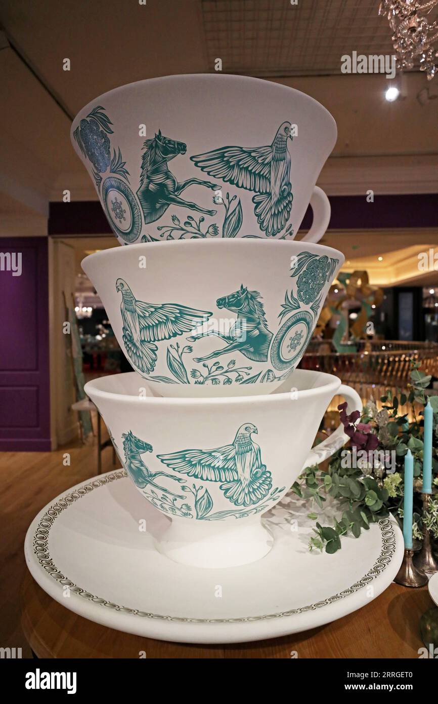 220520 -- LONDON, May 20, 2022 -- Giant tea cups are seen in Fortnum ...