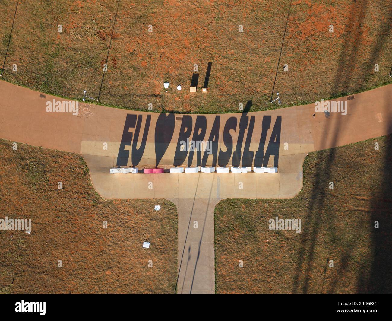 Beautiful aerial view to big touristic letter sign casting shadow Stock ...