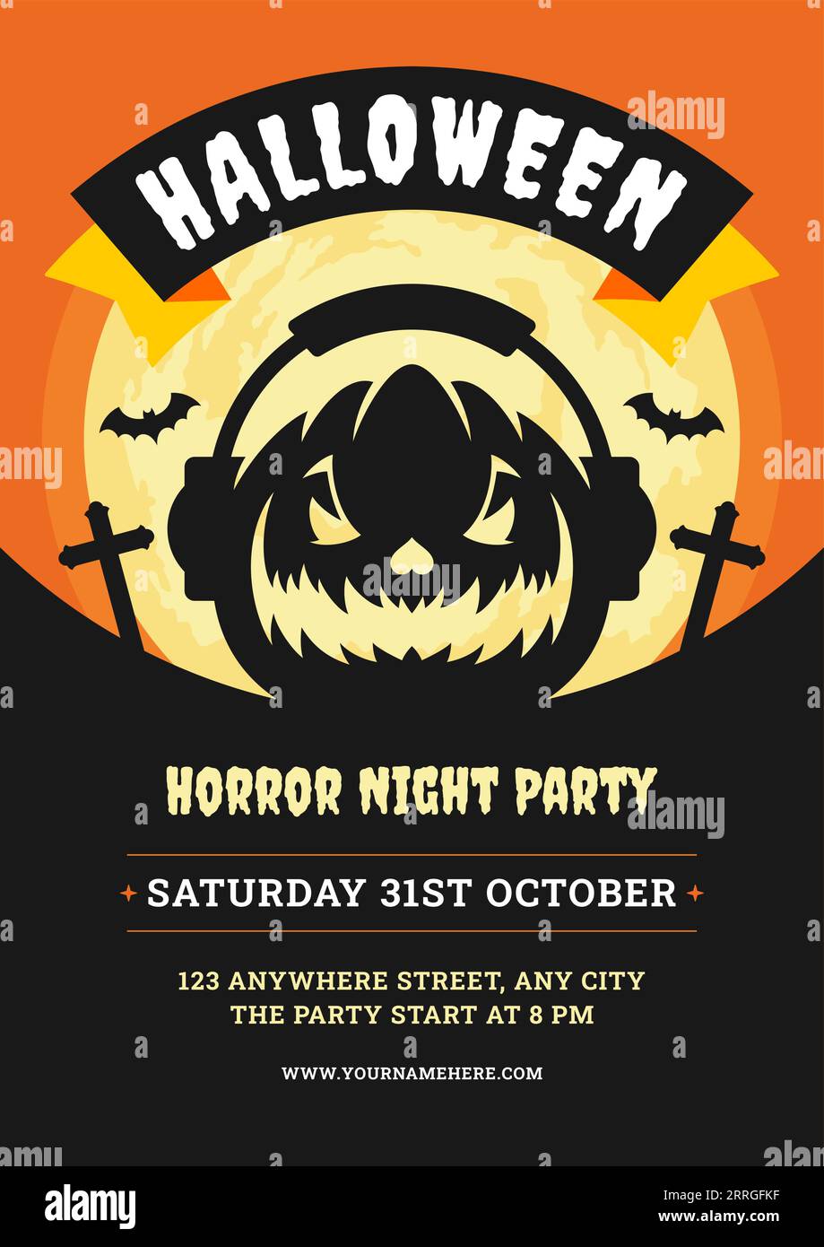 Halloween night party flyer design template retro poster vector flat ...