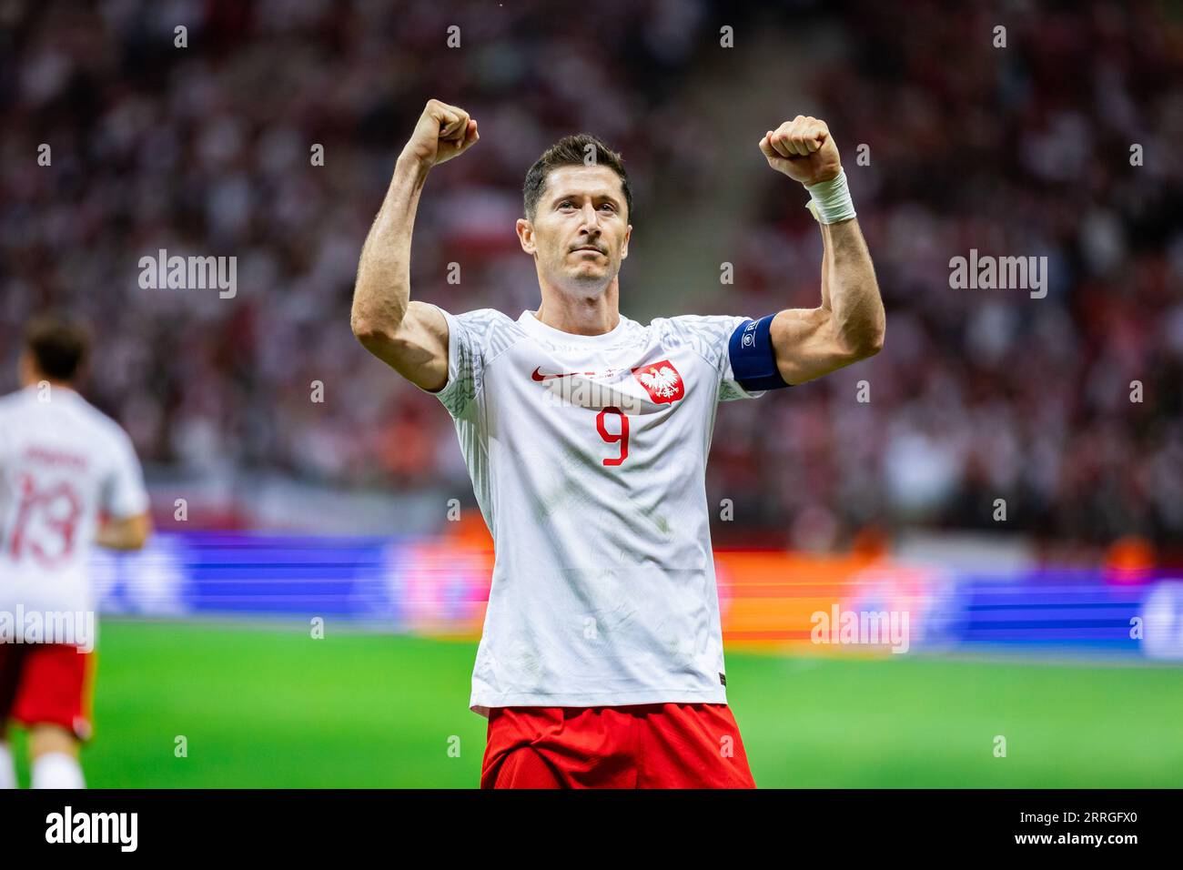 Warsaw, Poland. 07th Sep, 2023. Robert Lewandowski of Poland celebrates ...