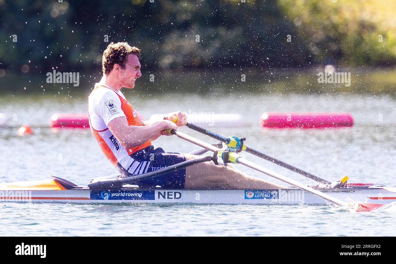 BELGRADE - Simon van Dorp in action in the semi-final single skiff ...