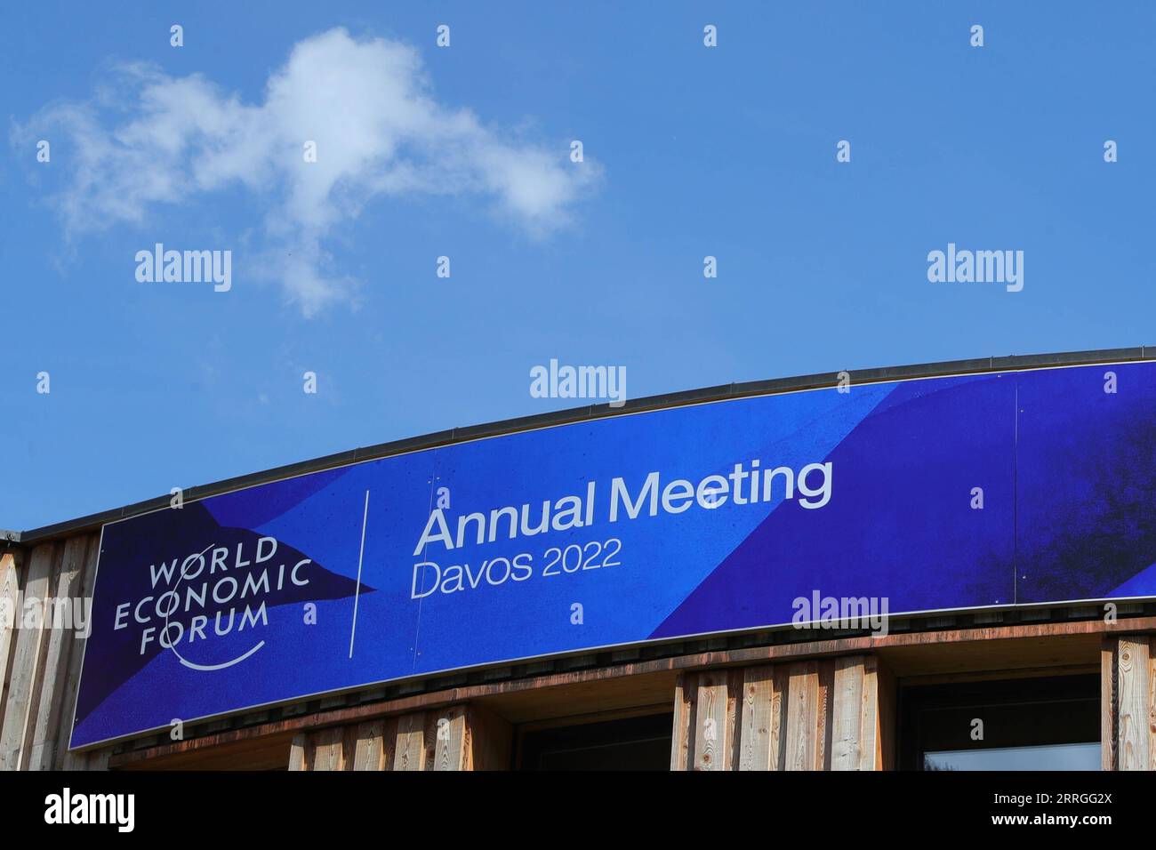 220522 -- DAVOS, May 22, 2022 -- The sign for the World Economic Forum ...