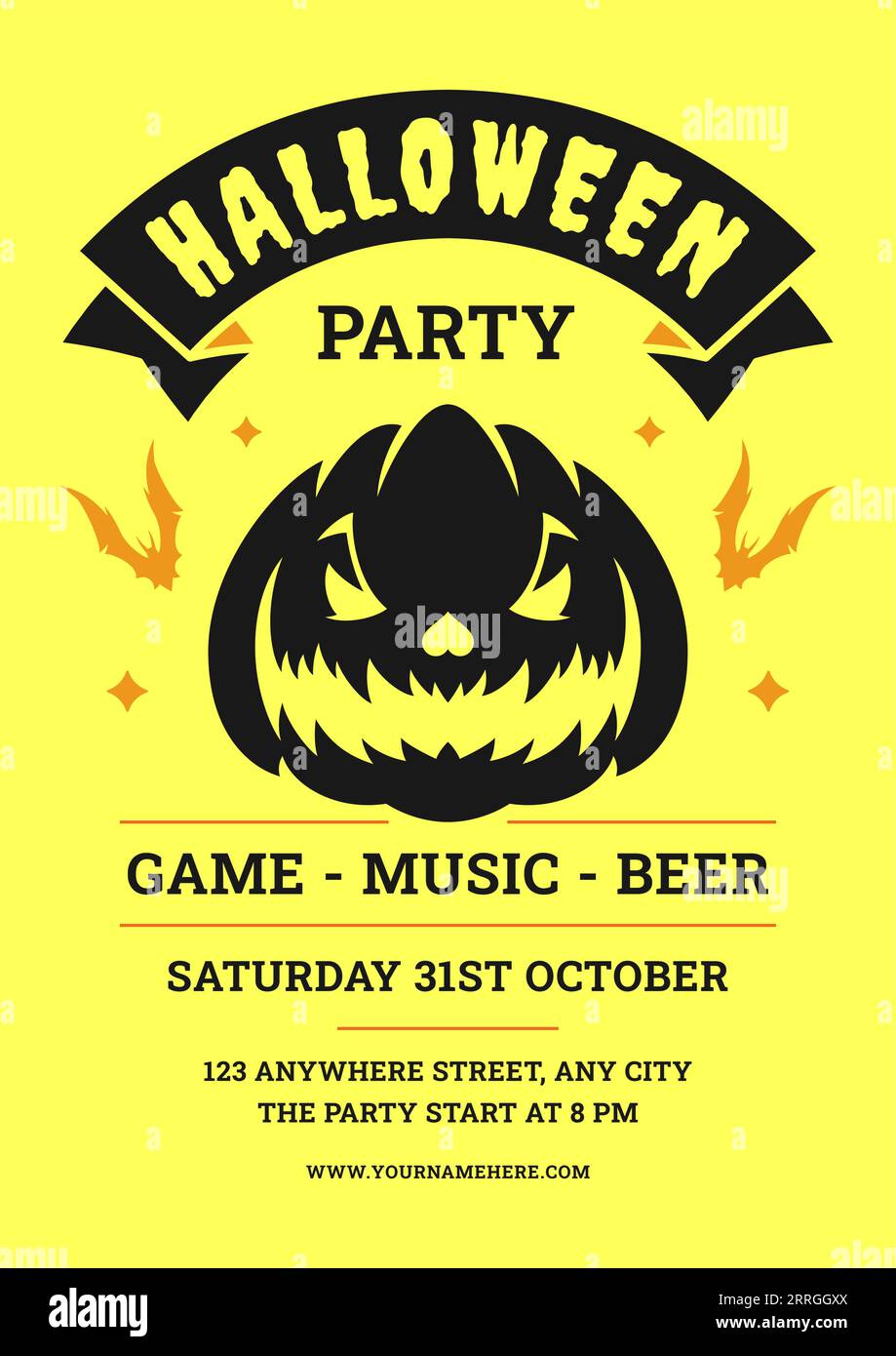 Halloween music night party yellow retro flyer poster design template ...