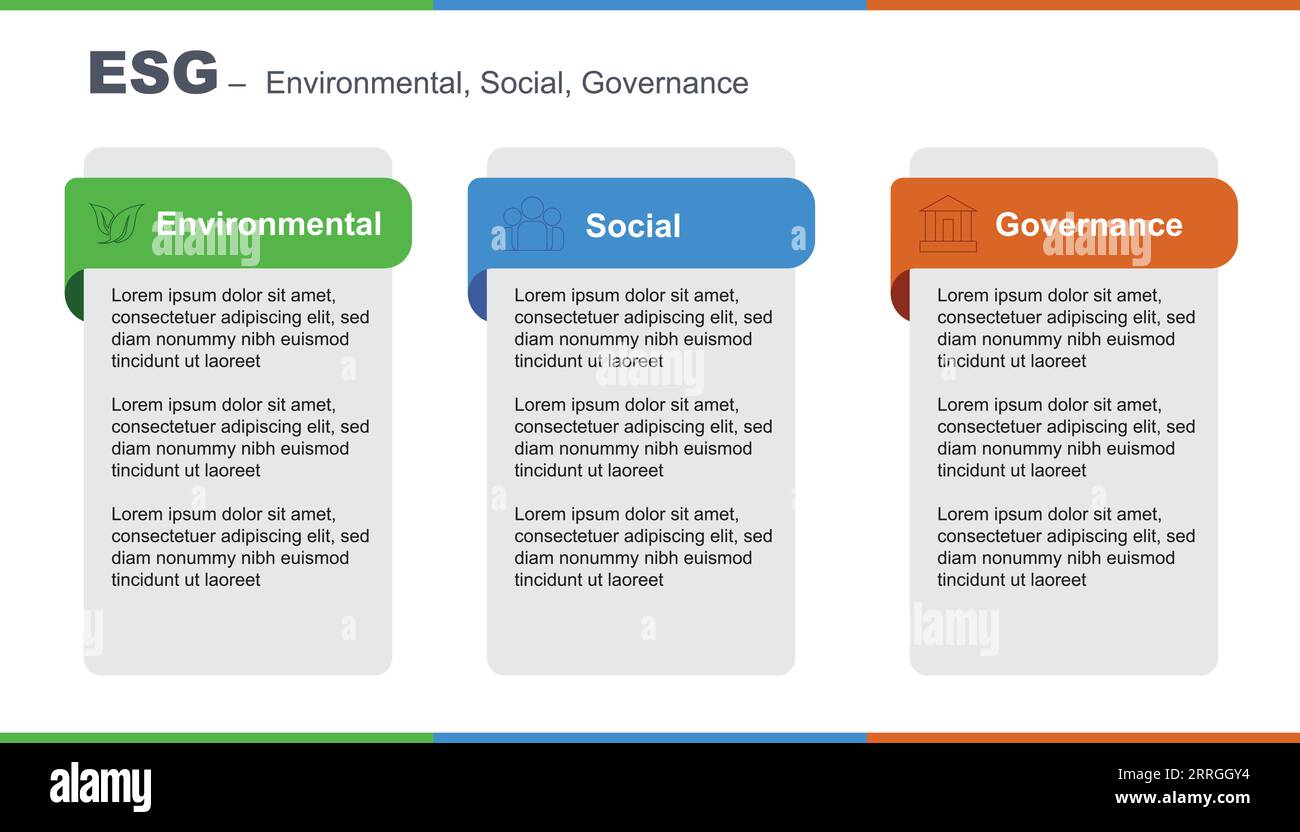 Infographic slide for web and print ESG stands for Environmental, social and governance Stock ...