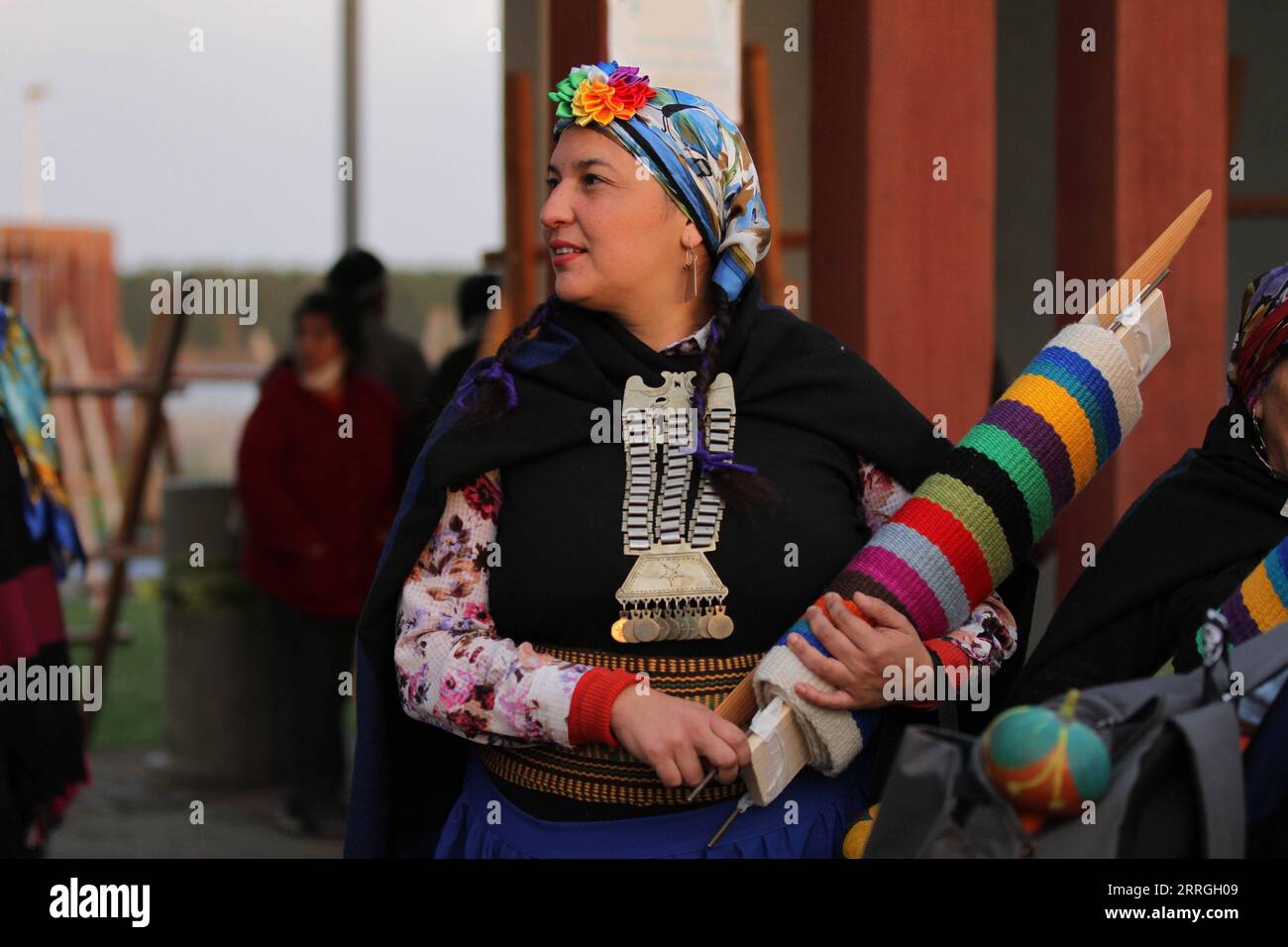 220522 -- ARAUCANIA, May 22, 2022 -- A Mapuche woman carries a loom ...