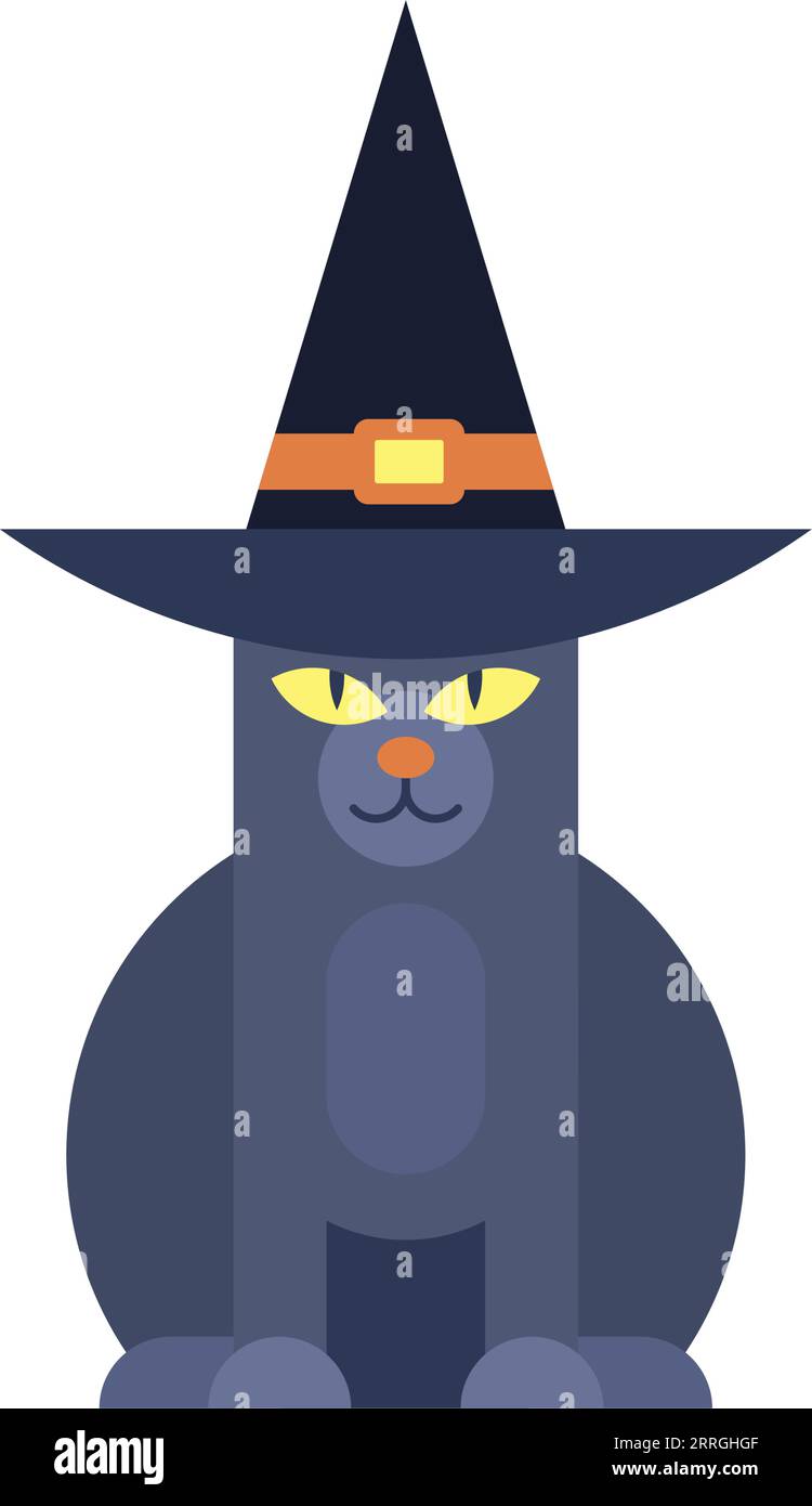 Black cat Halloween magic character in wizard hat minimal kids icon ...