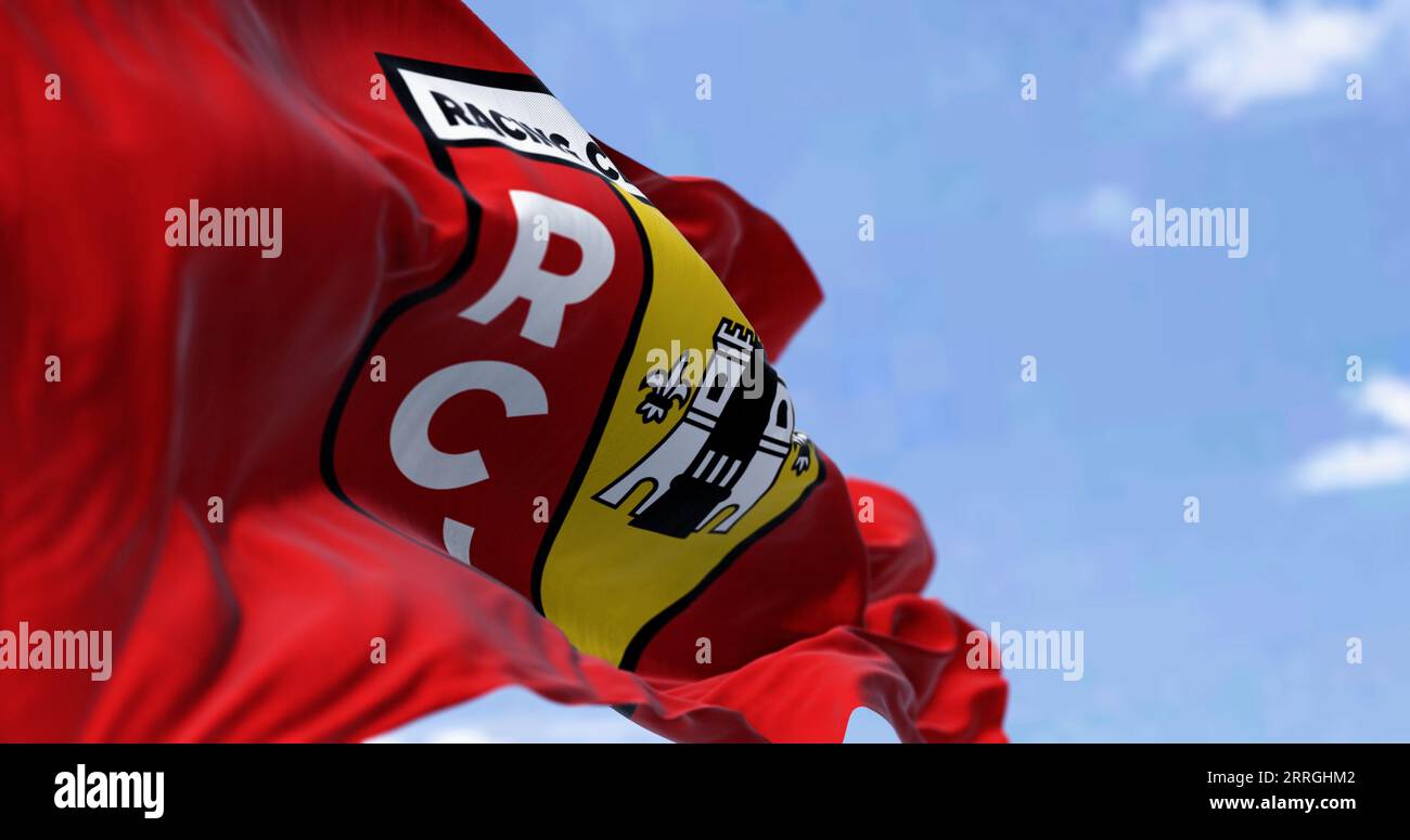 Lens, FR, Sept 3 2023: RC Lens flag waving in the wind on a clear day ...
