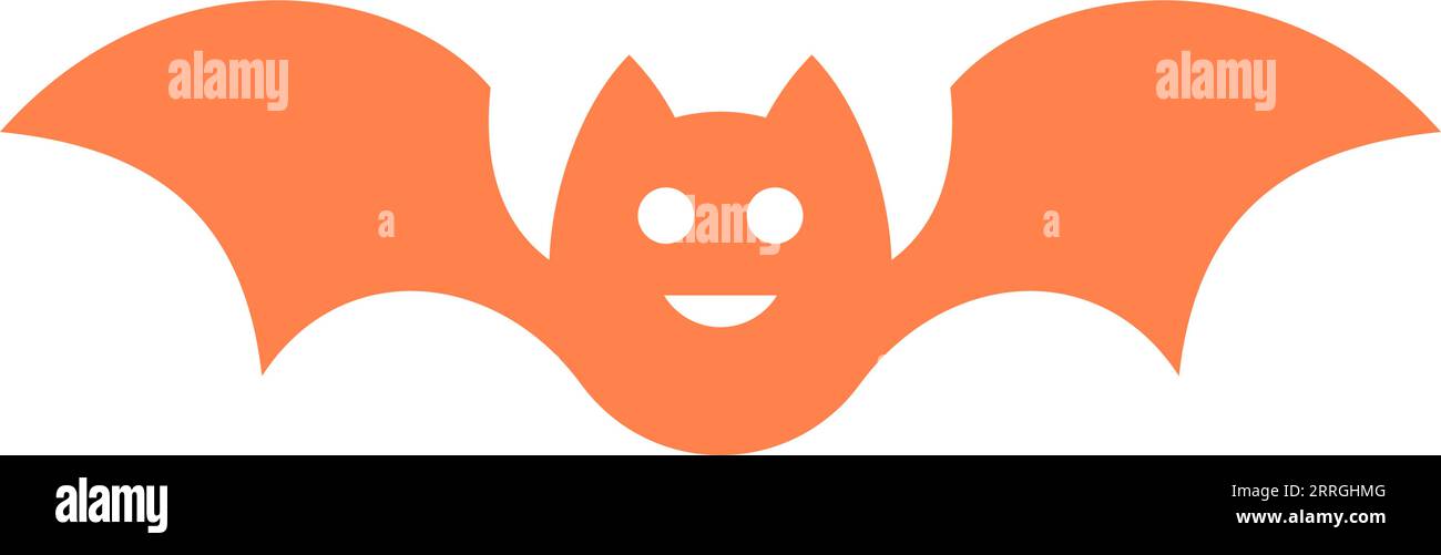 Funny flying orange bat with open wings Halloween kids character with ...