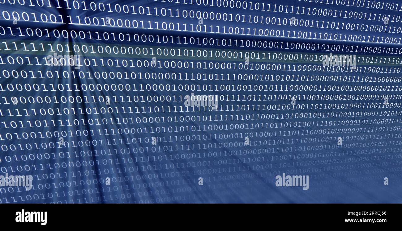 Colorful Digital Binary Data Digits And Streaming Binary Code Background With Light Beams Stock