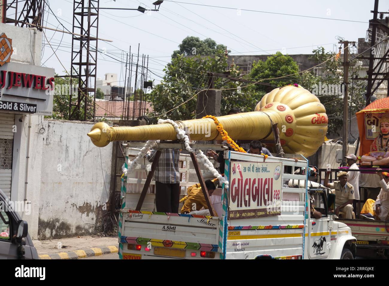Rajkot, India. 7th September, 2023. Tableau of Lord Hanuman's mace on ...