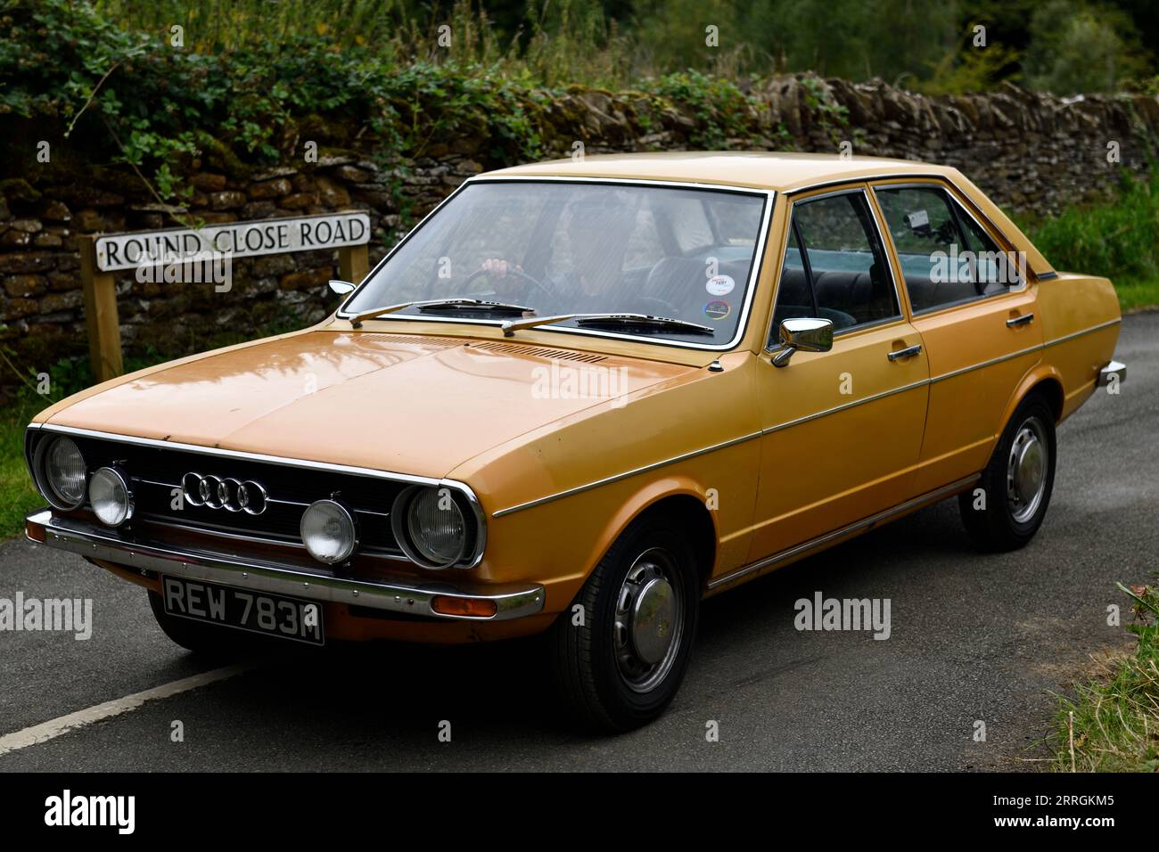 Cotswolds, UK. 13th Aug, 2023. Audi Saloon Car leaving Hook Norton ...
